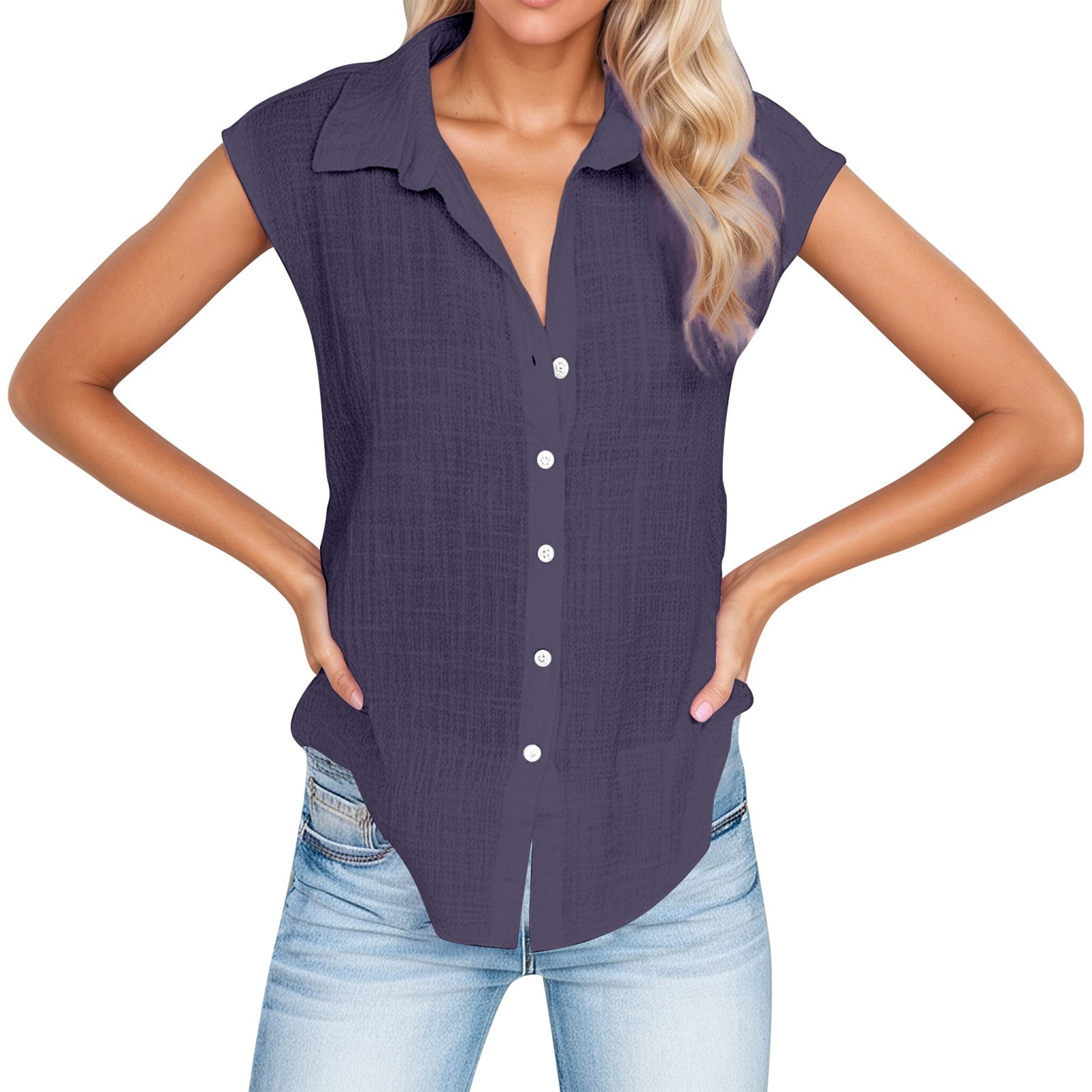 ANINEO Women Blouses Casual Shirts Sleeveless Cardigan Everyday Summer ...