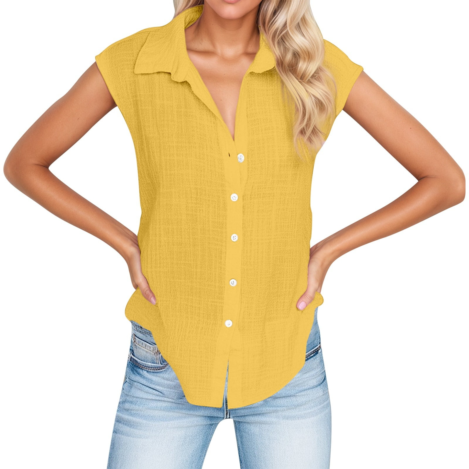 ANINEO Women Blouses Casual Shirts Sleeveless Cardigan Everyday Summer ...