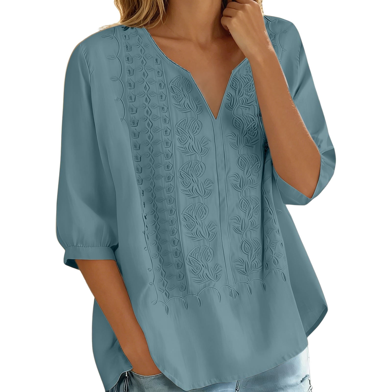ANINEO Women Blouses Shirt With Embroidered Sleeves And Chiffon Collar ...