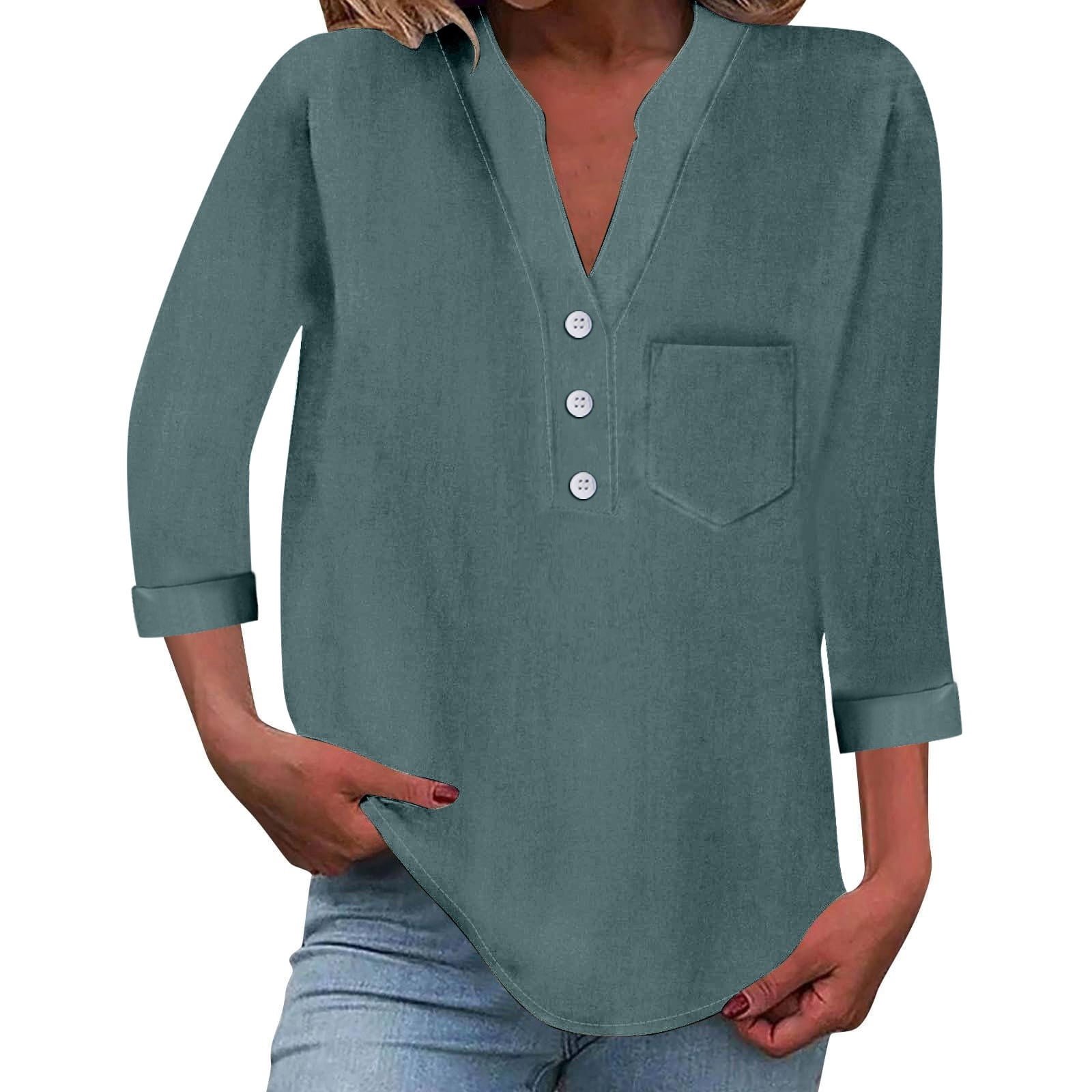 ANINEO Women Blouses Shirts Everyday Stylish 3/4 Sleeve Design Pocket ...