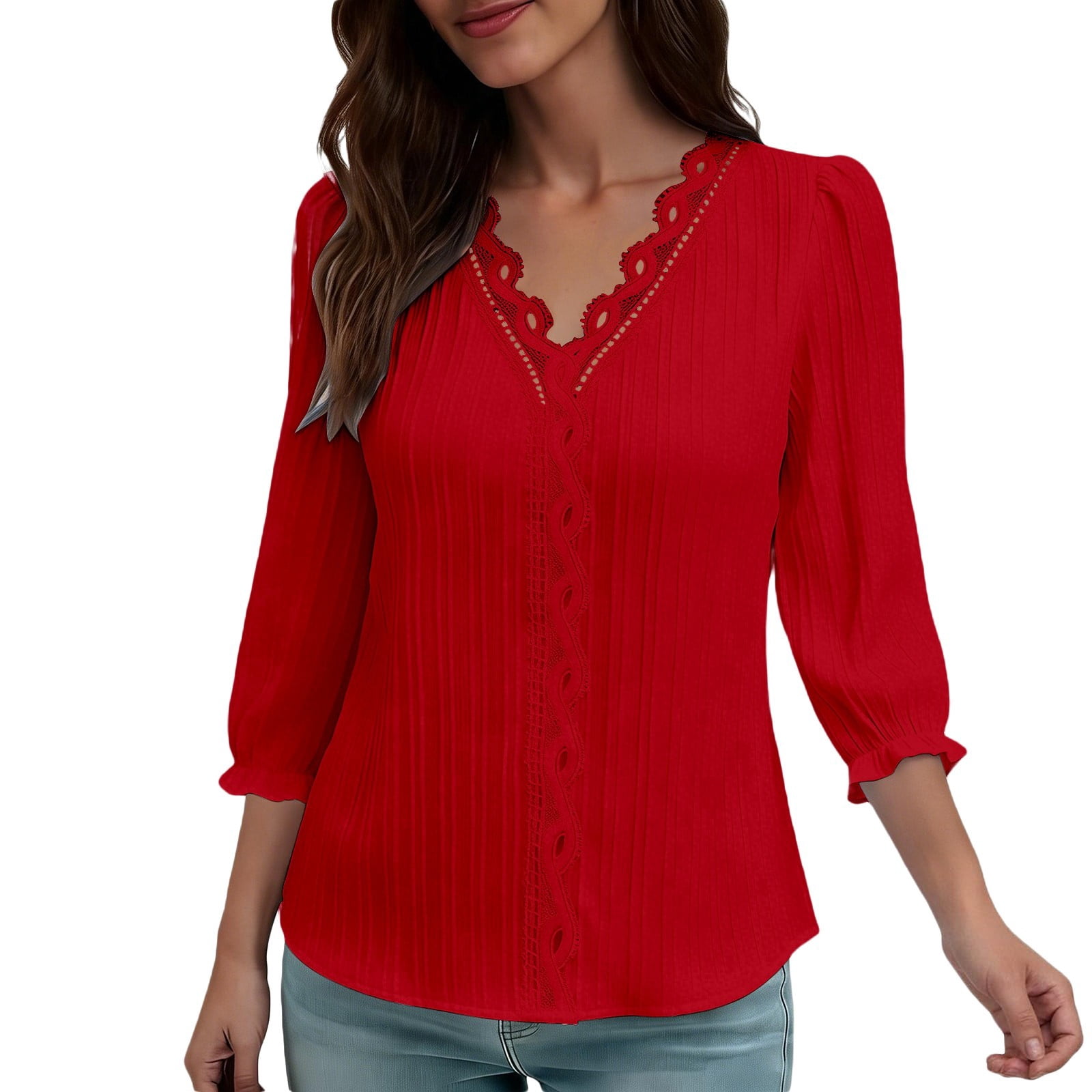 ANINEO Women Blouses Summer Fashion Shirt With Hollow Out Design 3/4 ...