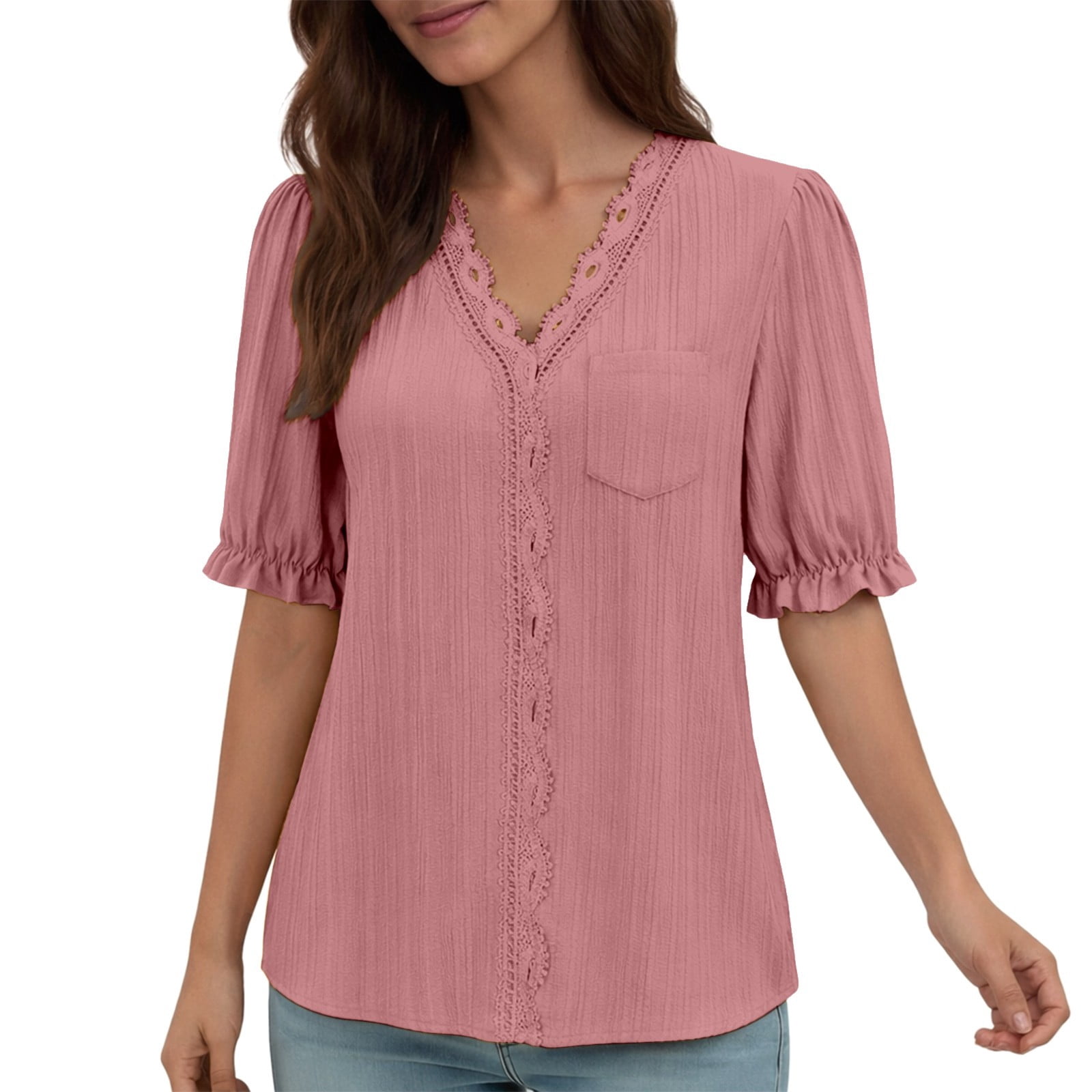 ANINEO Women Blouses Summer Short Sleeve Shirt Fashion Hollow Out ...