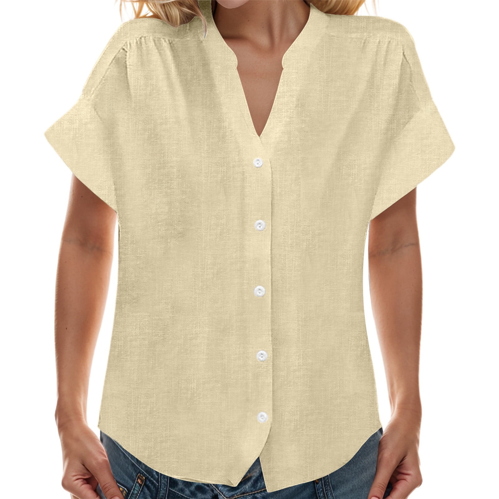 ANINEO Women Blouses Summer Tank Loose Fit Pleated V Neck Sleeveless ...