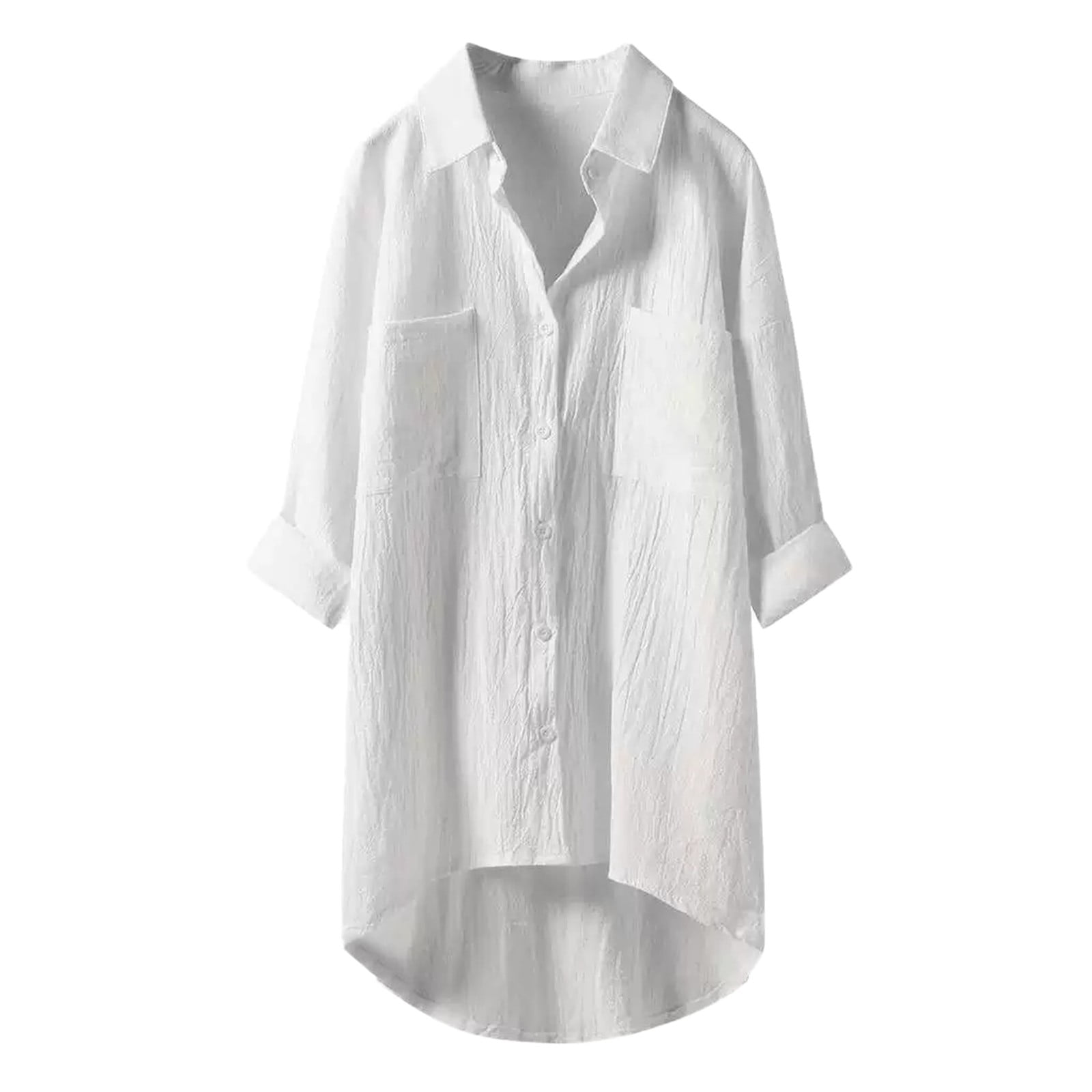 ANINEO Women Blouses Temperament Solid Color Linen Shirt Loose Autumn ...