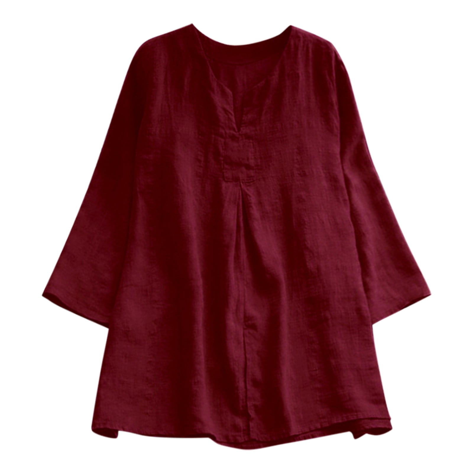 ANINEO Women Blouses V Neck Long Sleeved Loose Casual Shirt Solid Color ...