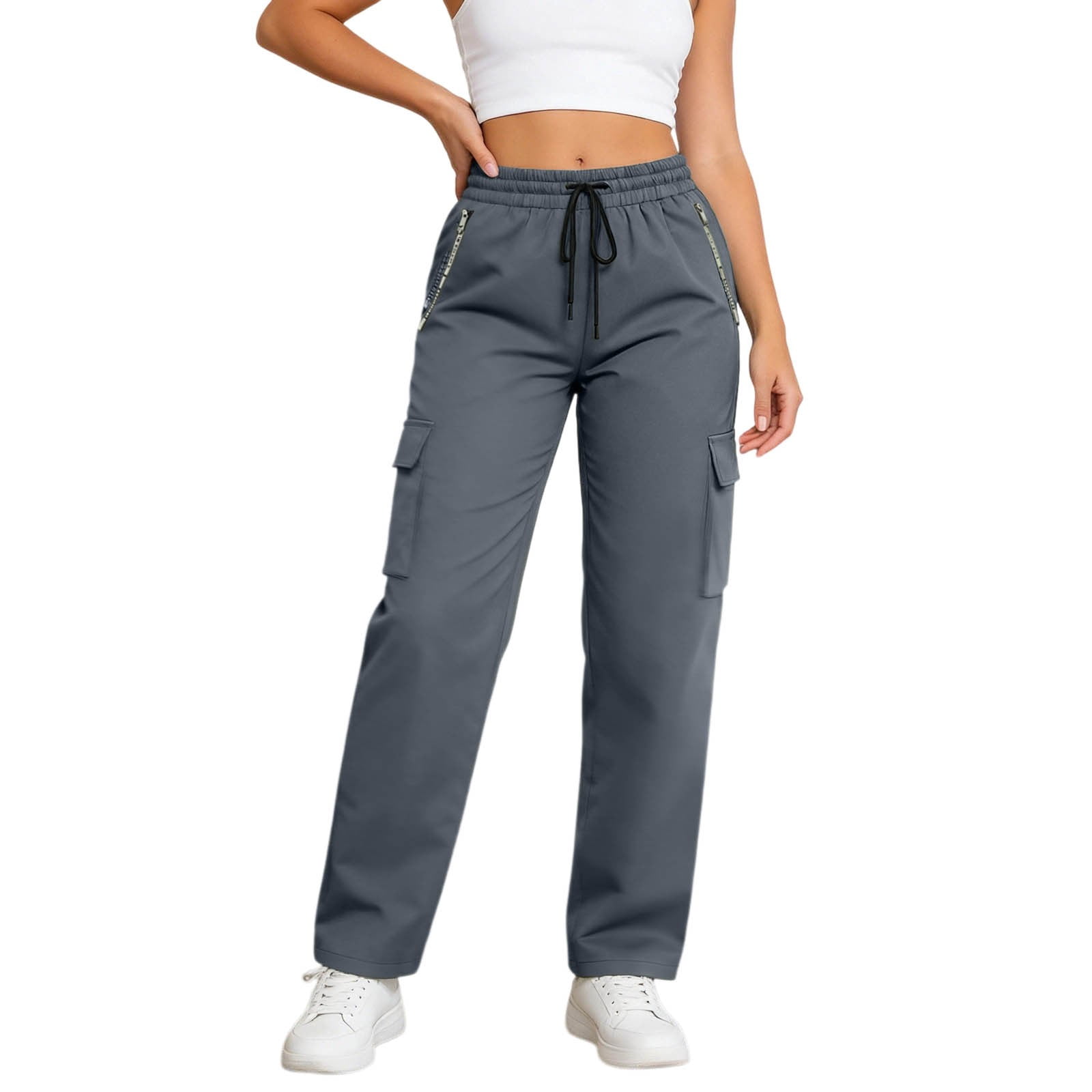 ANINEO Women Casual Cargo Jogger Pants Loose Fit Straight Leg ...