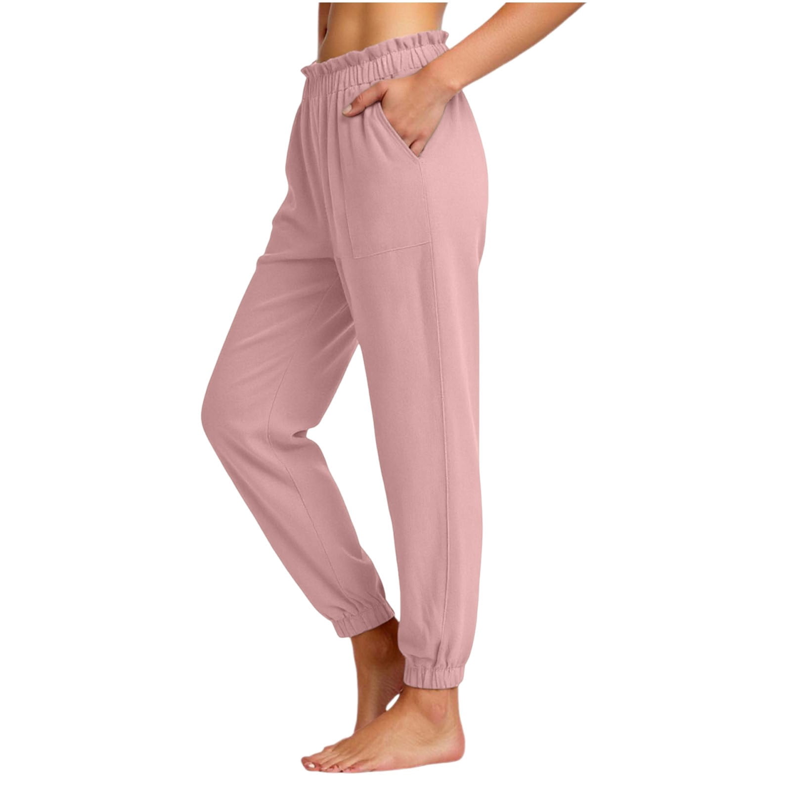 ANINEO Women Casual High Waist Loose Fit Elastic Ankle Pants With ...