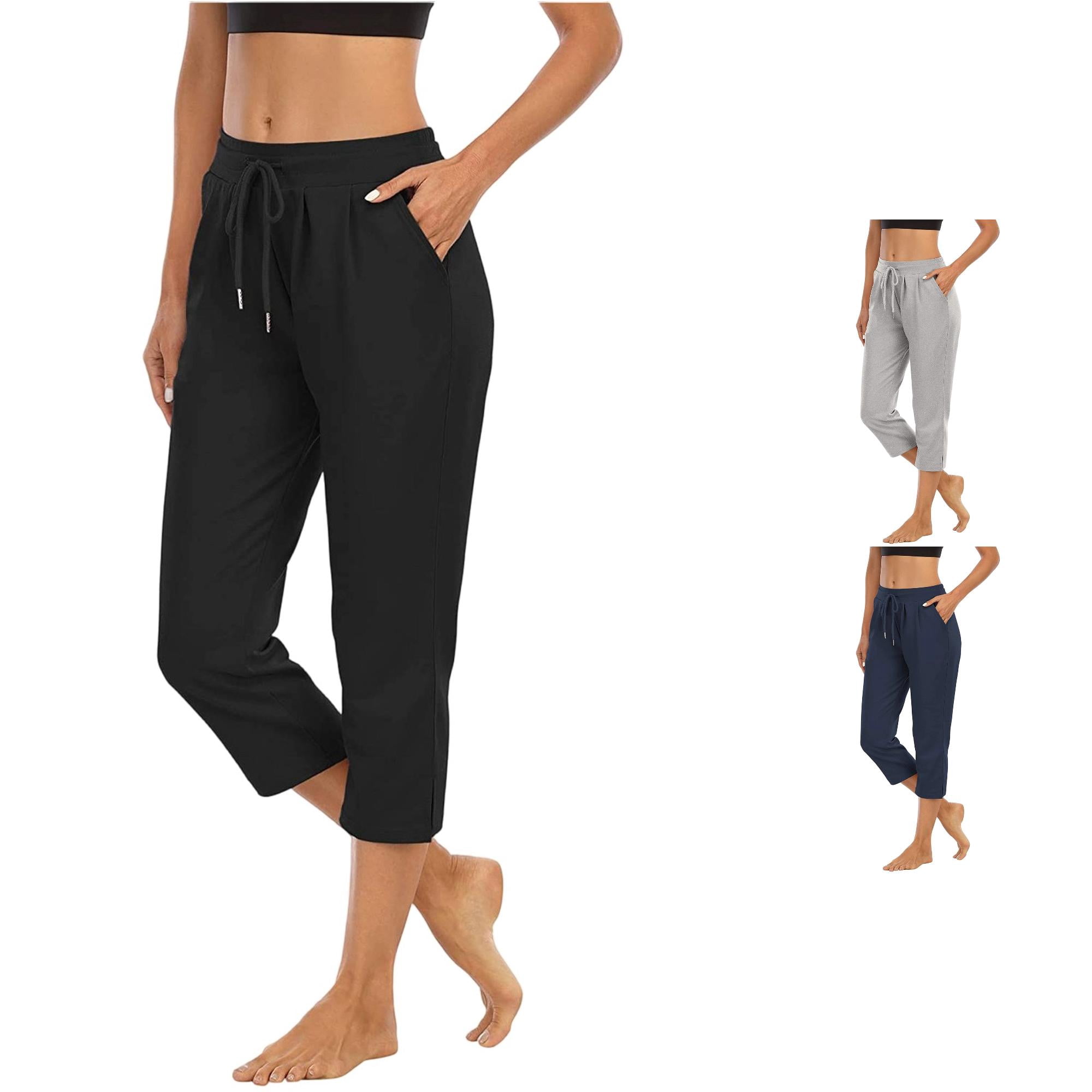 ANINEO Women Casual High Waist Wide Leg Ankle Length Yoga Pants With ...