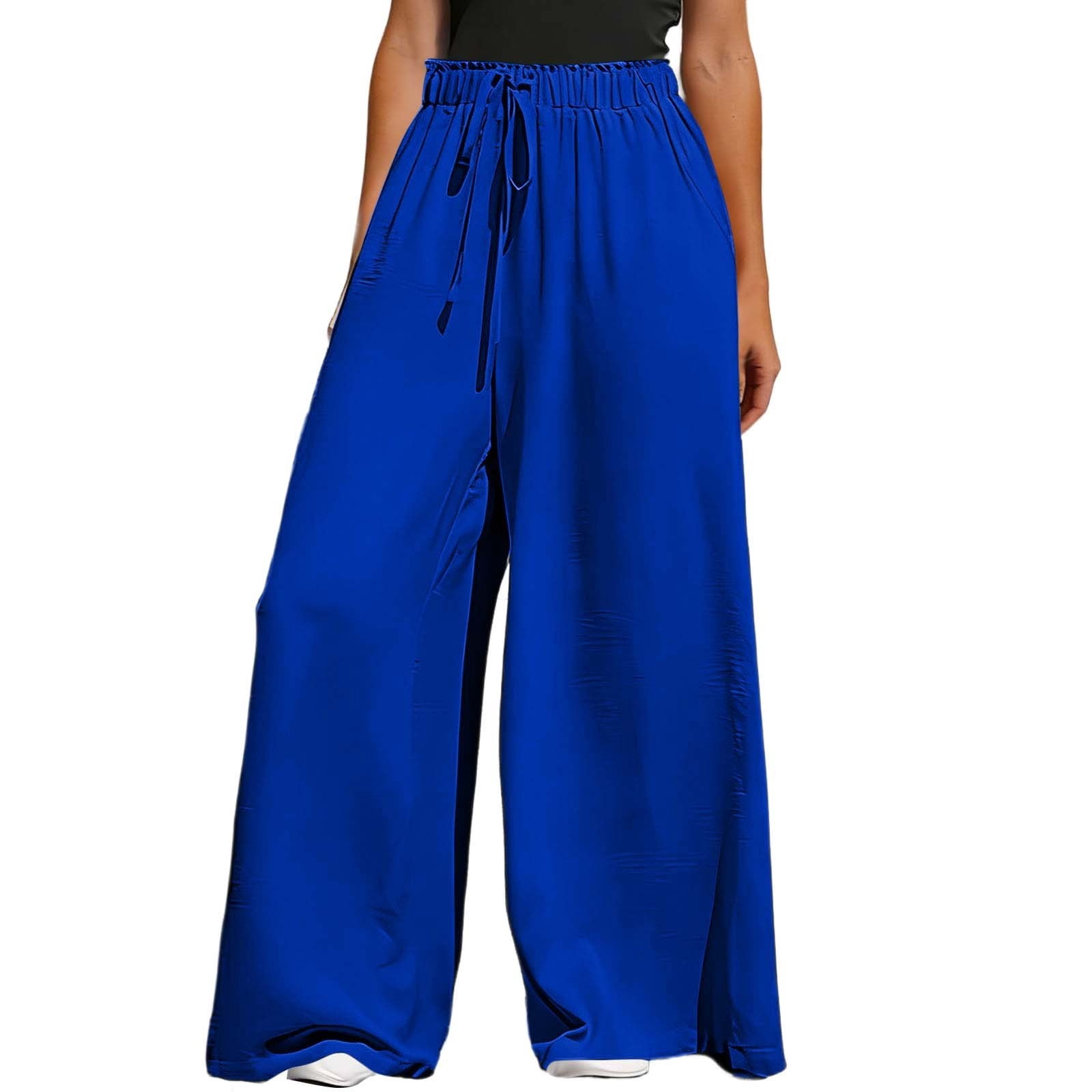 ANINEO Women Casual High Waist Wide Leg Pants Elastic Drawstring ...