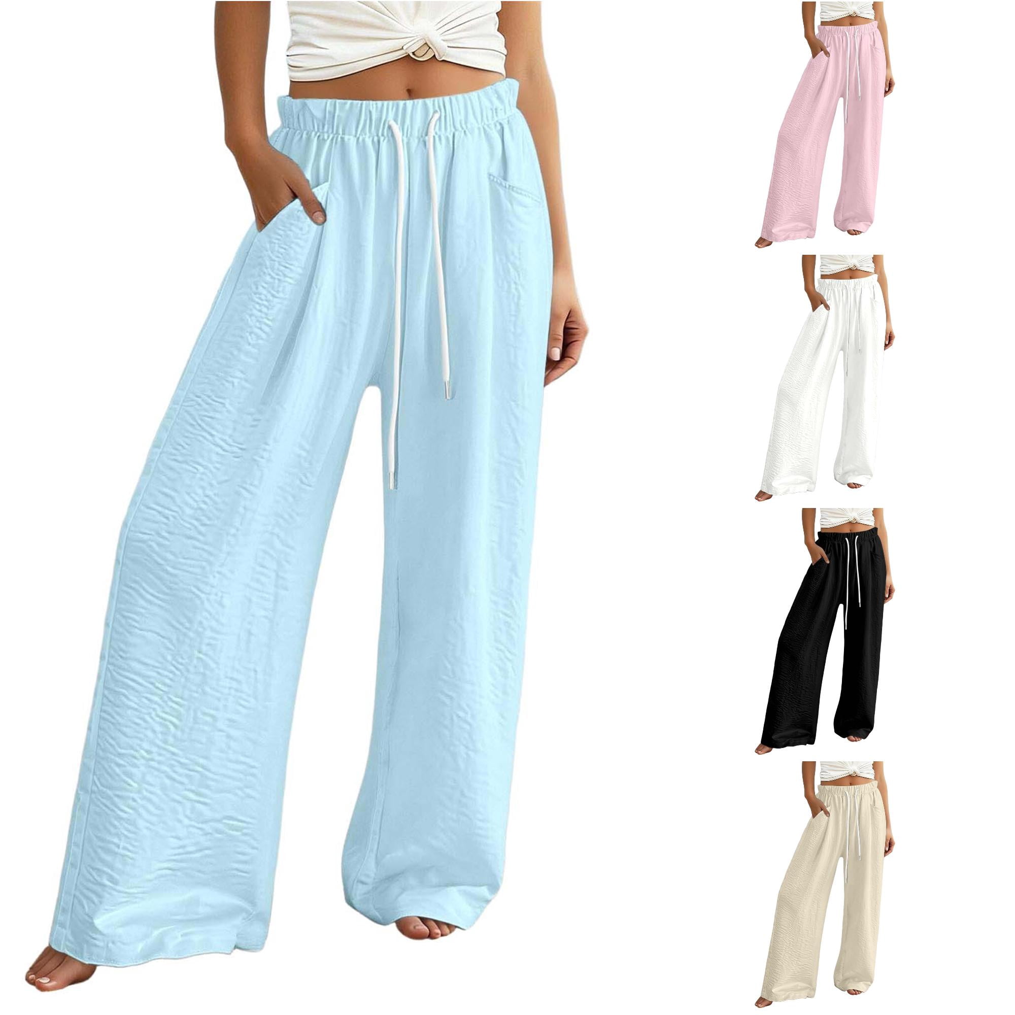 ANINEO Women Casual High Waist Wide Leg Pants Summer Lightweight Loose ...