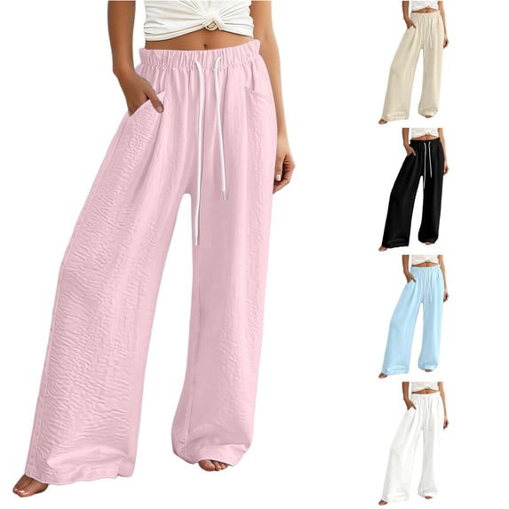 ANINEO Women Casual High Waist Wide Leg Pants Summer Lightweight Loose ...