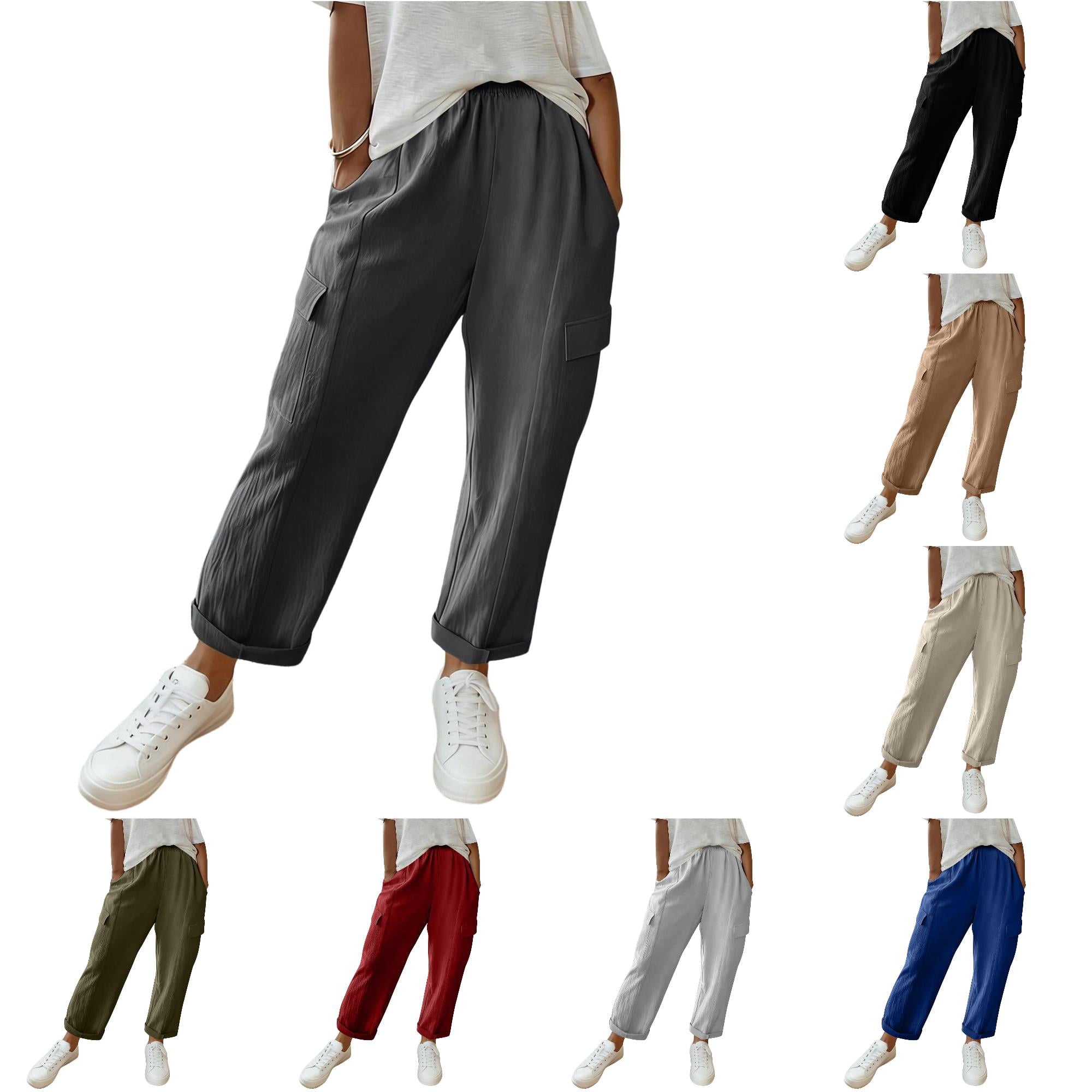 ANINEO Women Casual Loose Fit Elastic Waist Pocket Pants Summer ...