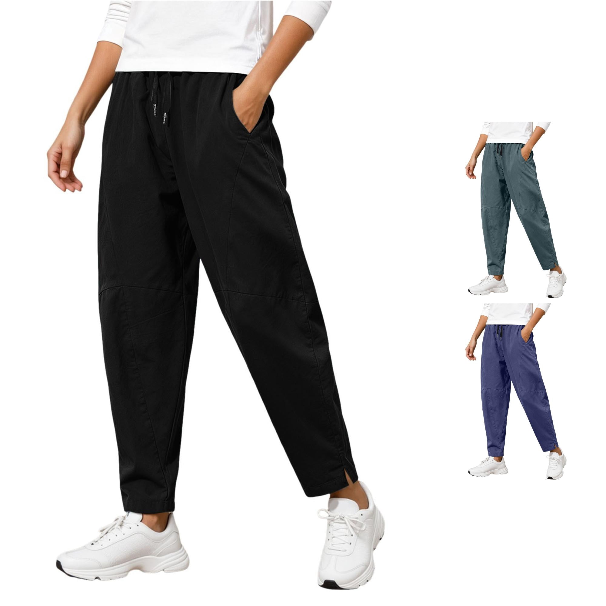 ANINEO Women Casual Loose Fit Harem Pants Elastic Waist Ankle Length ...