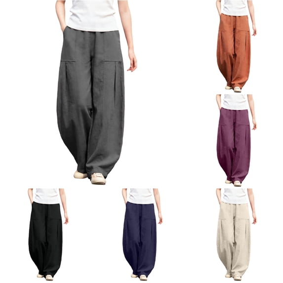 ANINEO Women Casual Palazzo Pants High Waist Loose Wide Leg Trousers ...