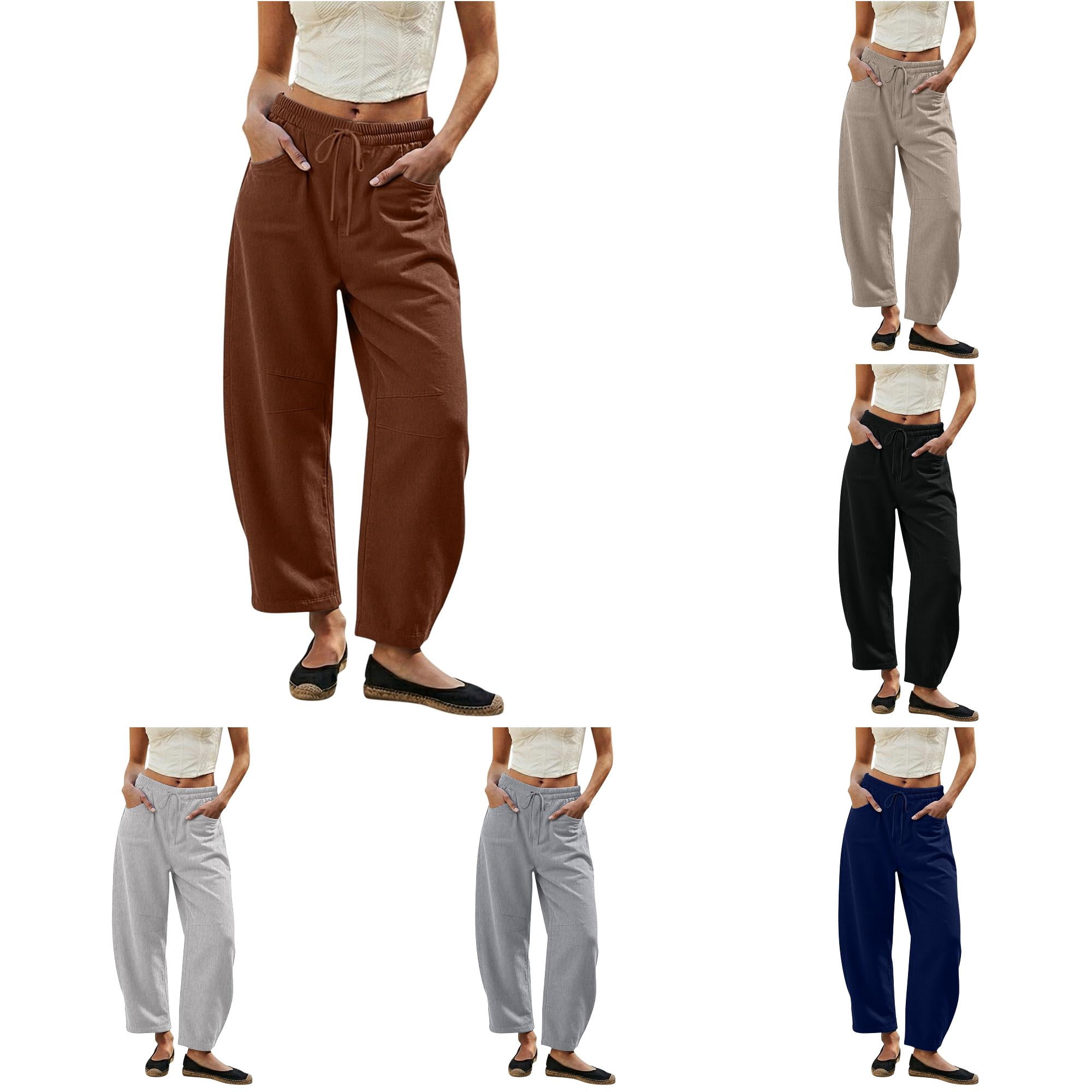 ANINEO Women Casual Pants Elastic Waist Comfortable Wide Leg Trousers ...