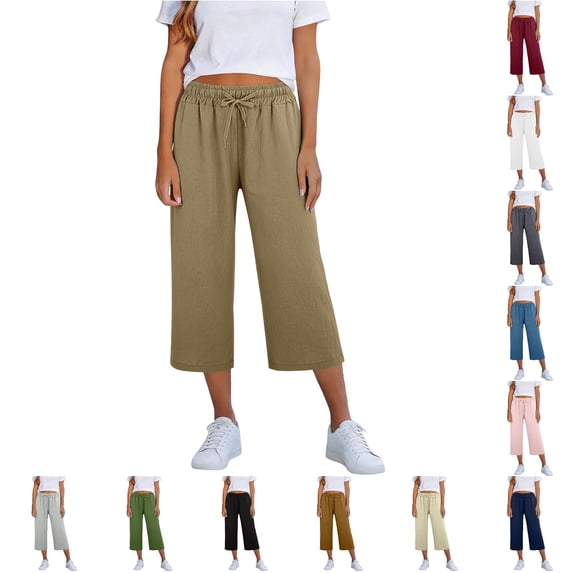 ANINEO Women Casual Pull On Elastic Waist Pants With Pockets Loose Fit ...