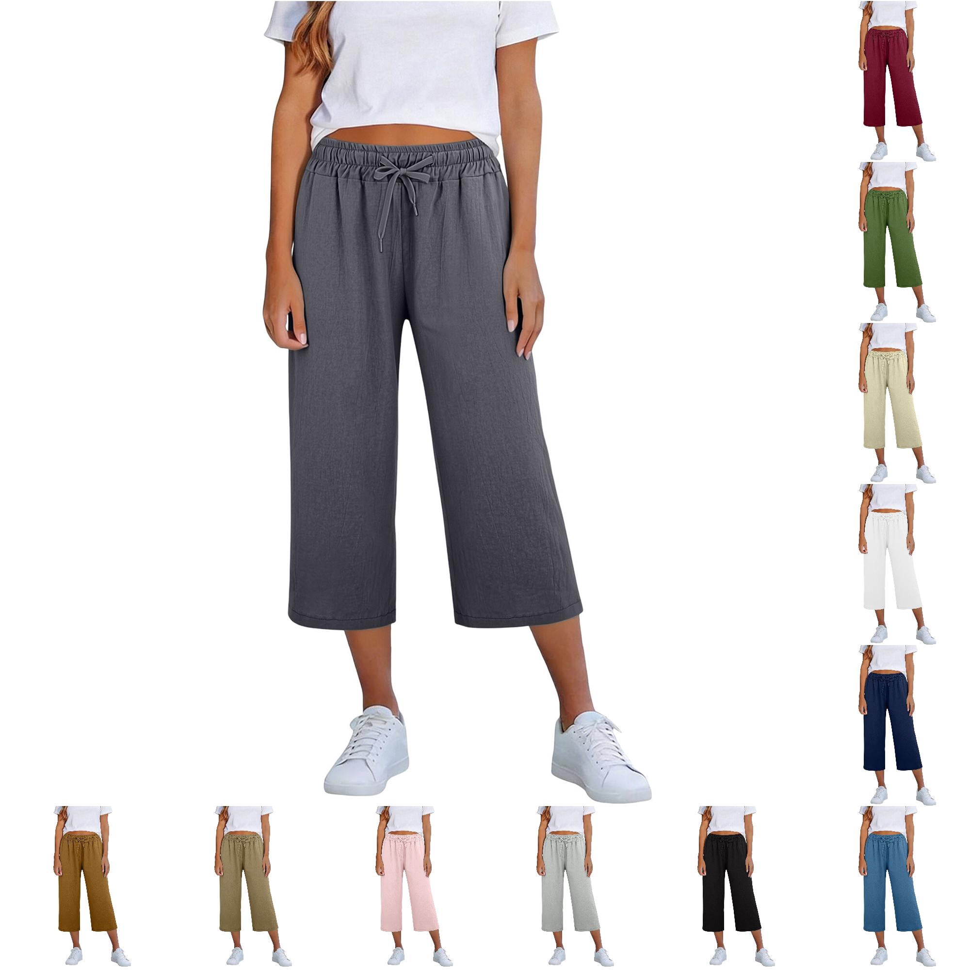 ANINEO Women Casual Pull On Elastic Waist Pants With Pockets Loose Fit ...