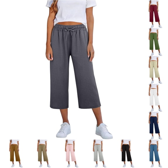 ANINEO Women Casual Pull On Elastic Waist Pants With Pockets Loose Fit ...