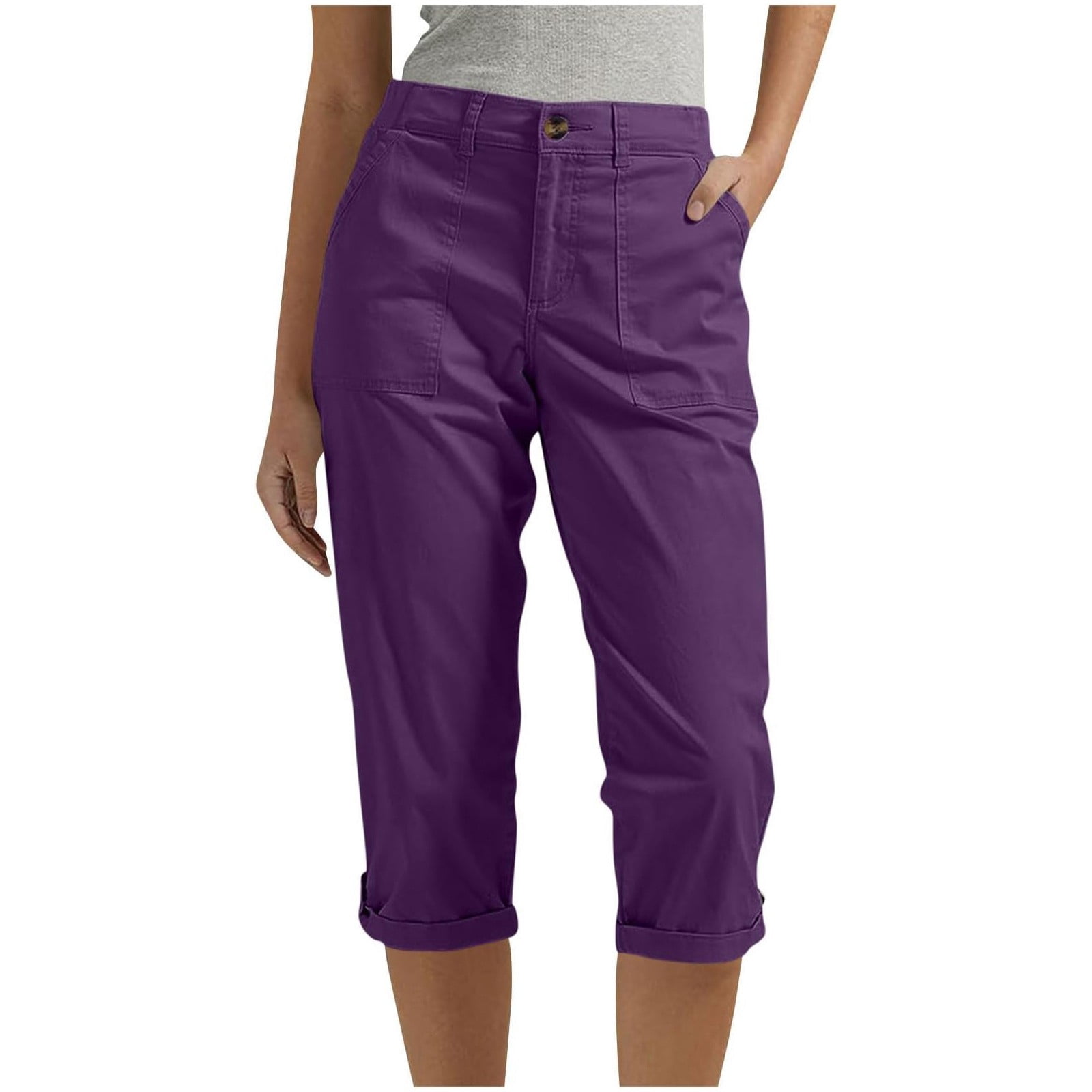 ANINEO Women Casual Straight Leg Cargo Pants With Button Front For ...