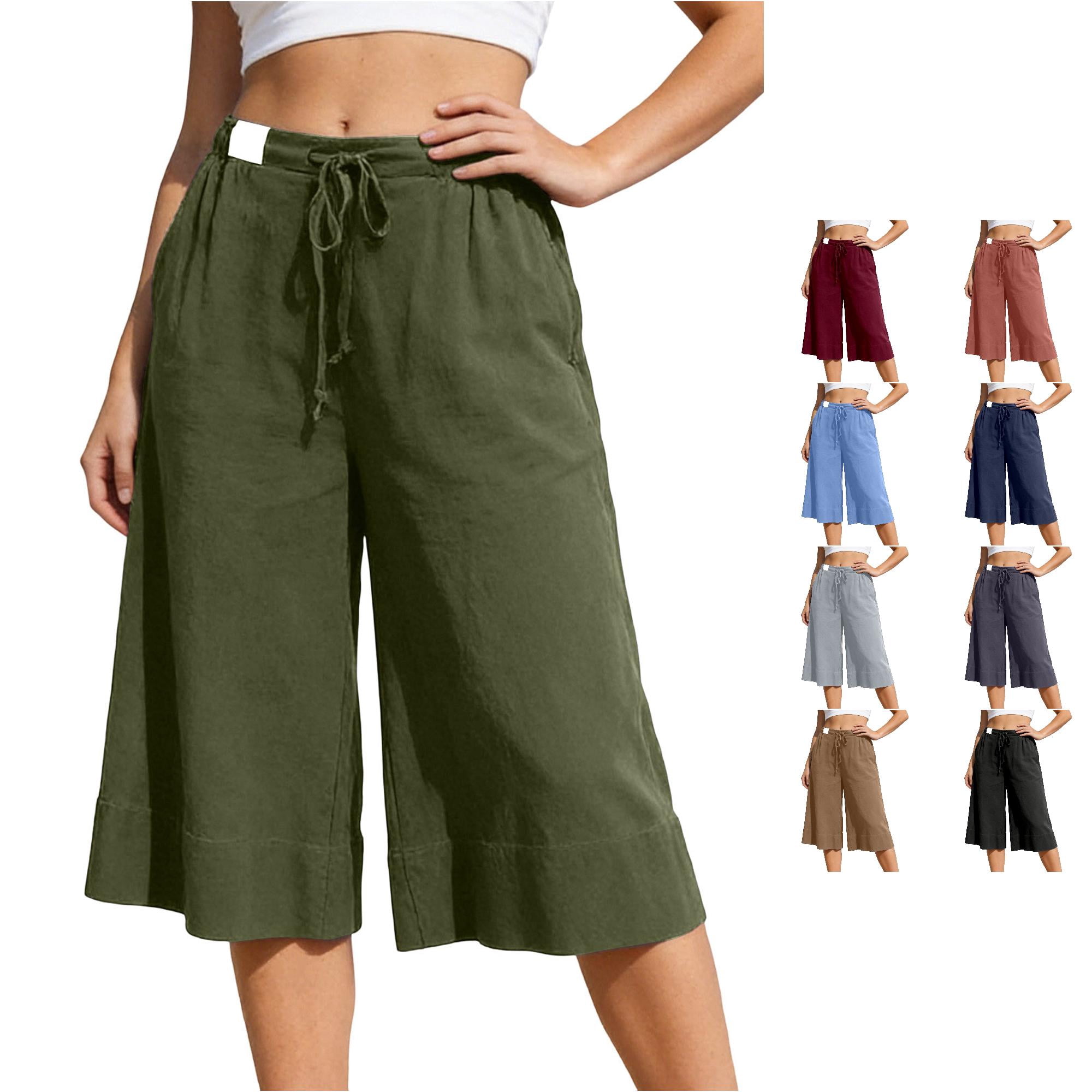 ANINEO Women Casual Wide Leg Cropped Pants Comfortable Loose Fit Beach ...