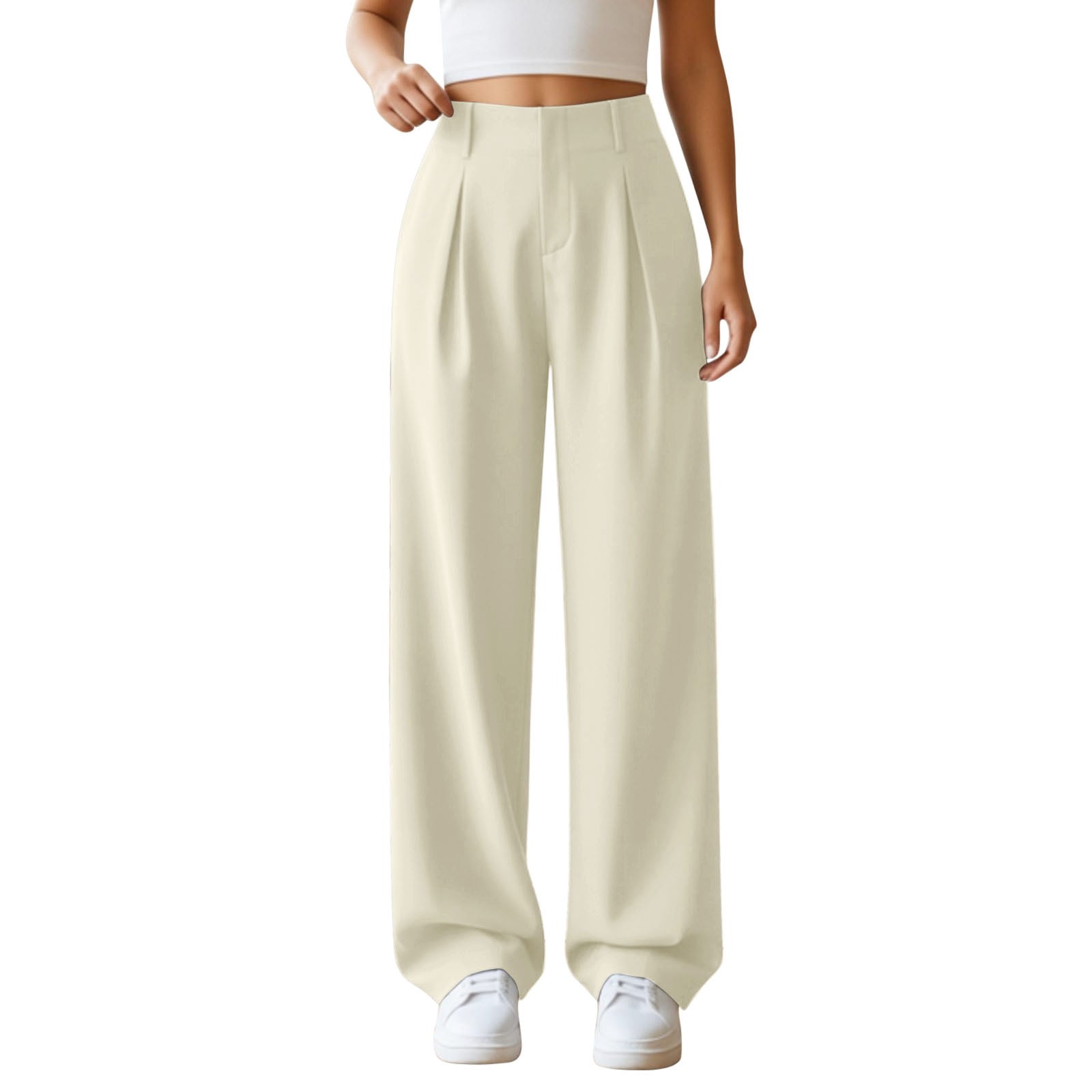 ANINEO Women Casual Wide Leg Dress Pants High Waist Flowy Trousers With ...
