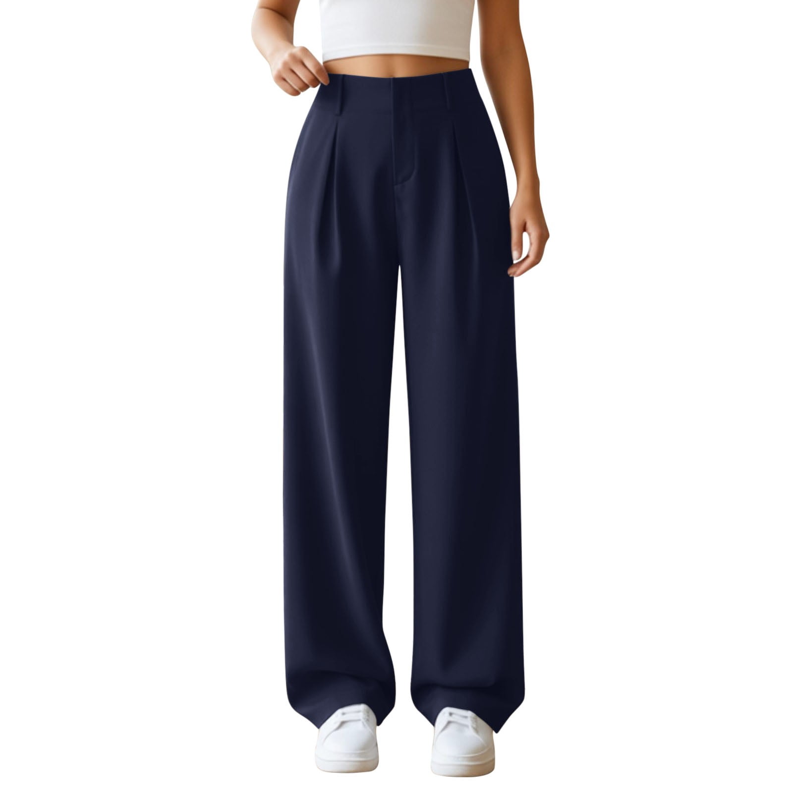 ANINEO Women Casual Wide Leg Dress Pants High Waist Flowy Trousers With ...
