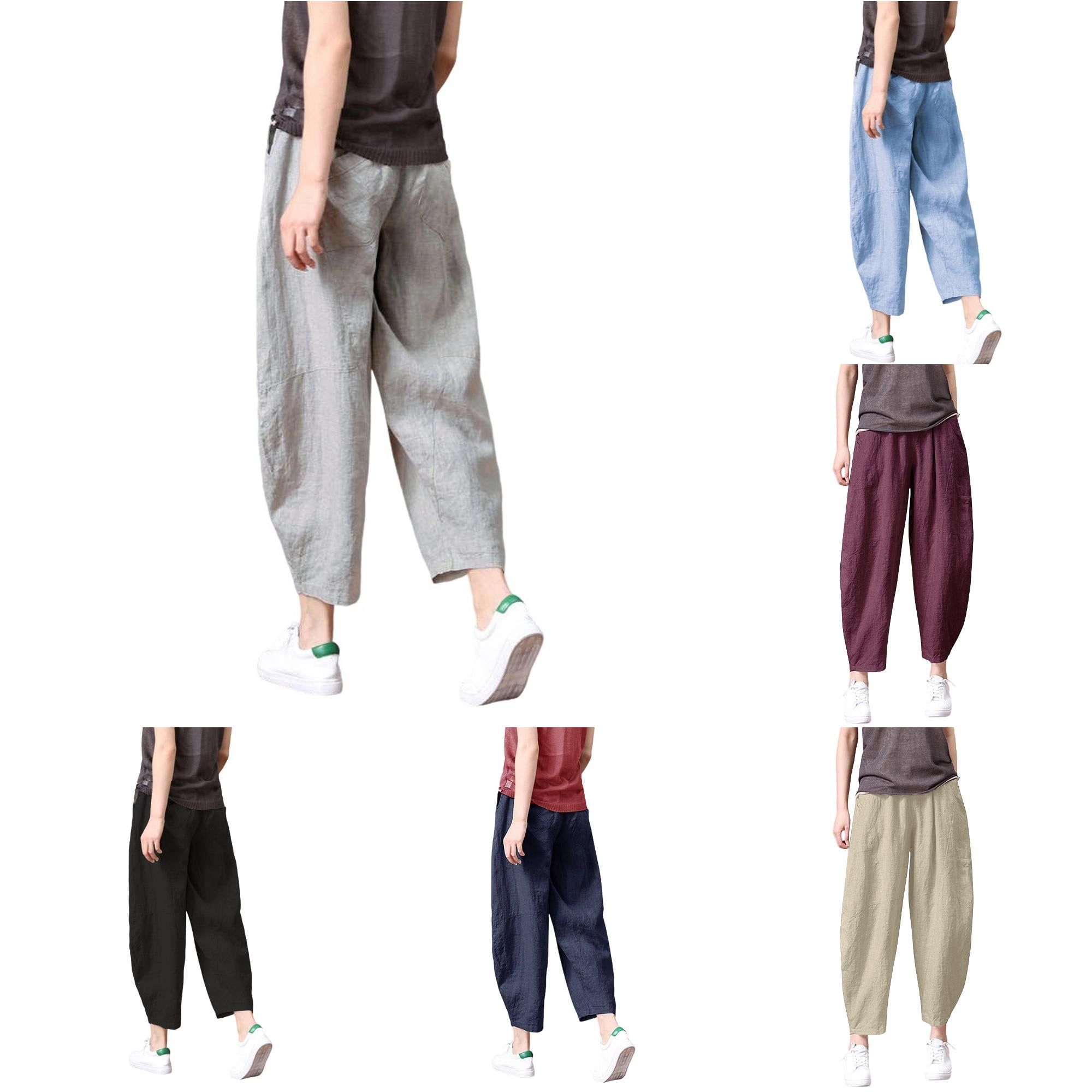 ANINEO Women Casual Wide Leg Pants Blend Cropped Trousers Loose Fit ...