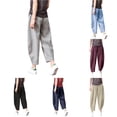 ANINEO Women Casual Wide Leg Pants Blend Cropped Trousers Loose Fit ...