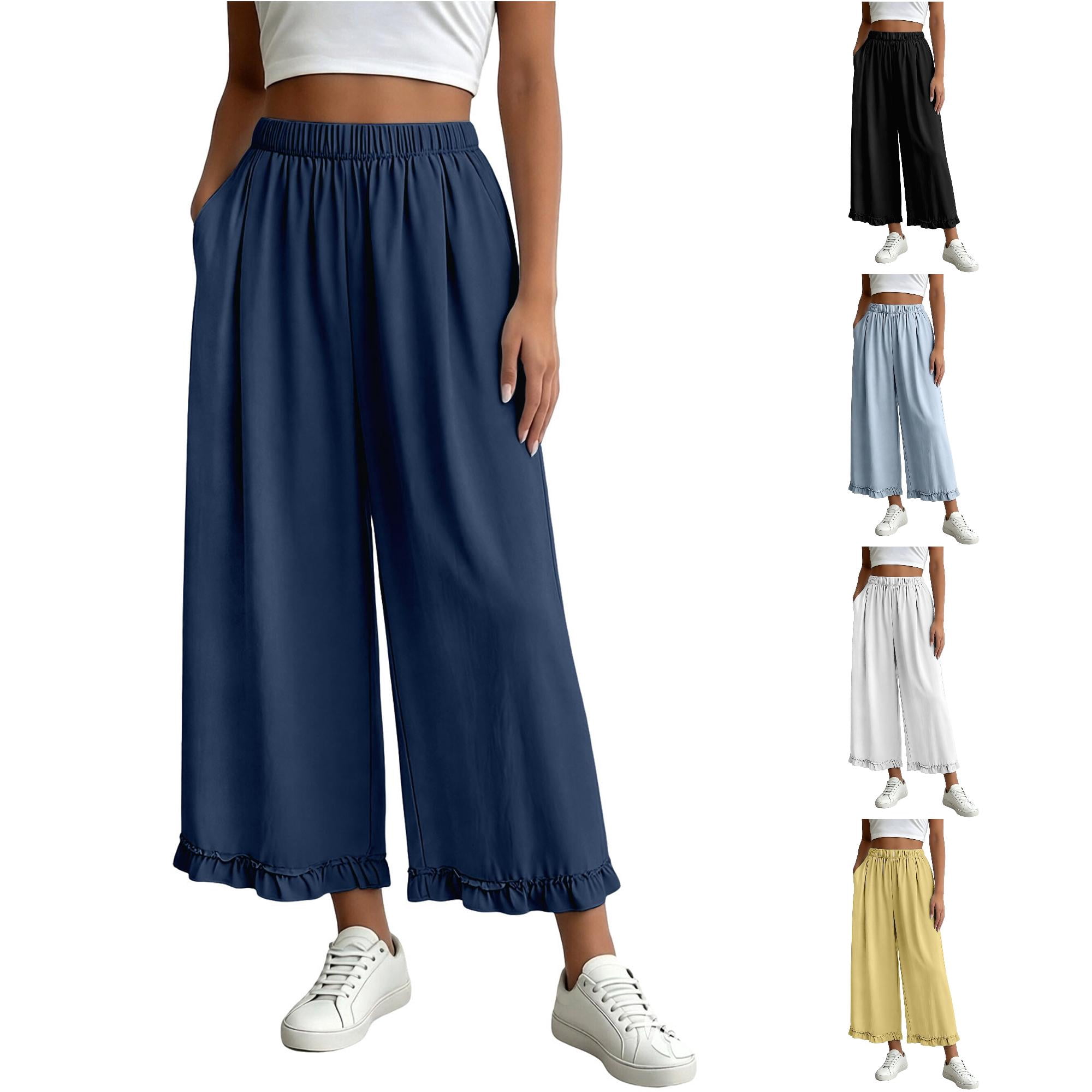 ANINEO Women Casual Wide Leg Pants For Relaxed Fit Summer Trousers With ...