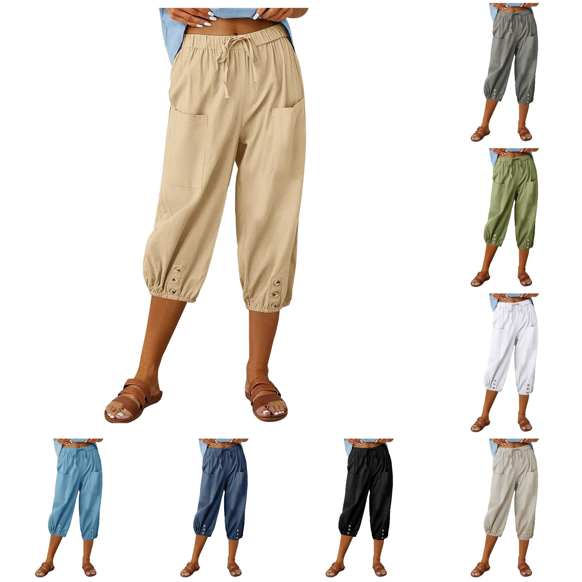 ANINEO Women Elastic High Waisted Loose Tapered Harem Pants With ...