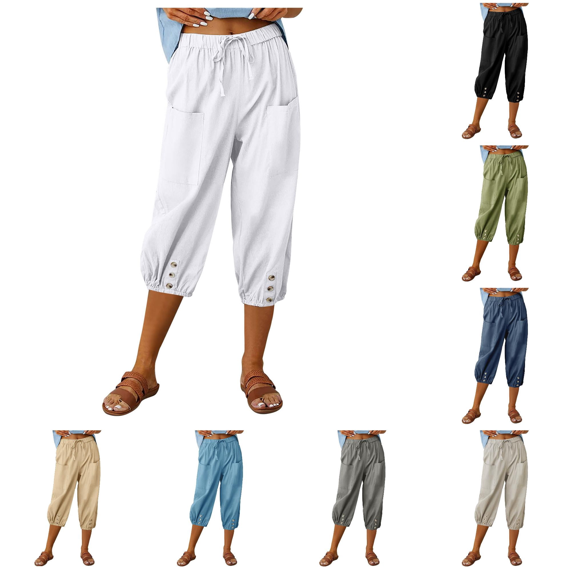 ANINEO Women Elastic High Waisted Loose Tapered Harem Pants With ...