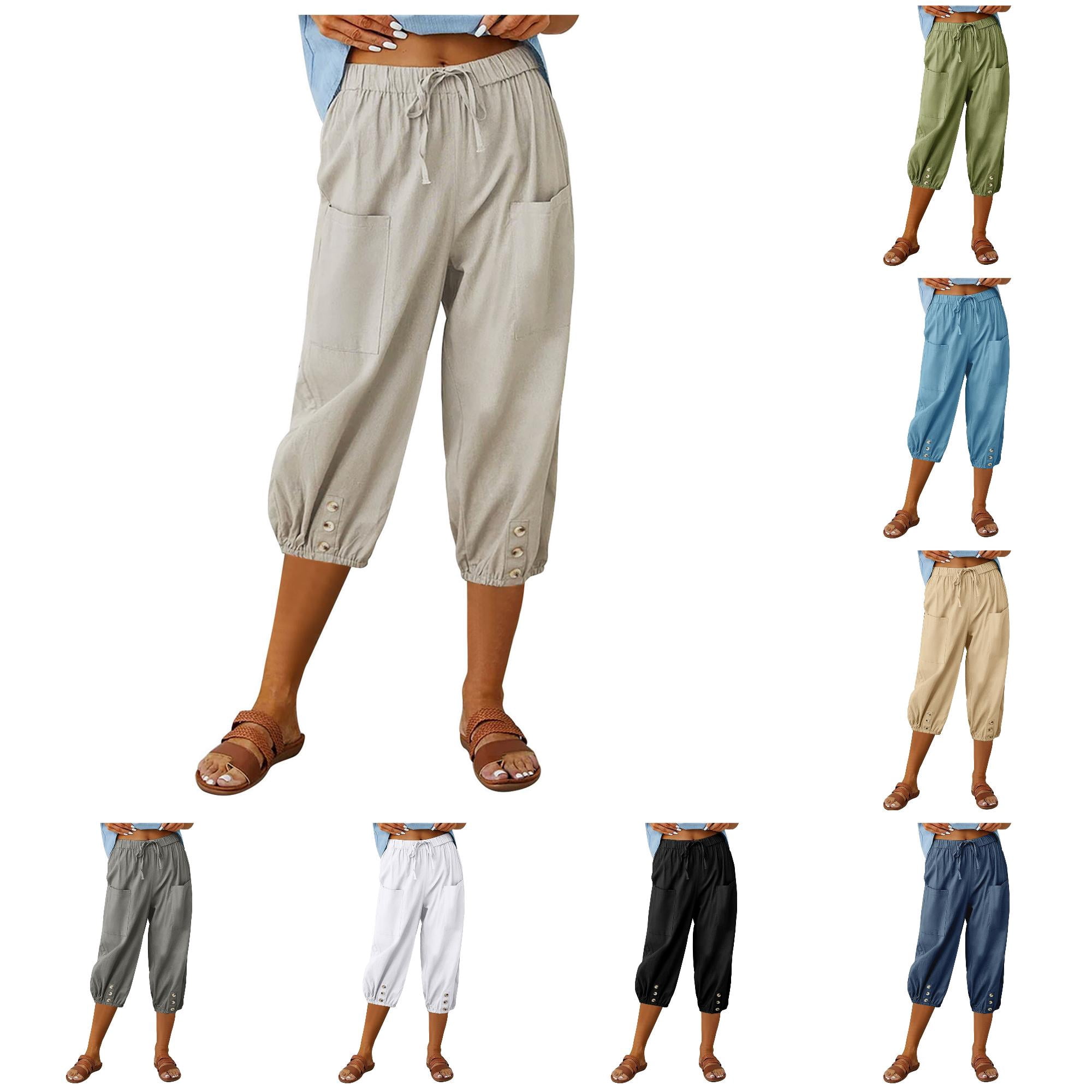ANINEO Women Elastic High Waisted Loose Tapered Harem Pants With ...