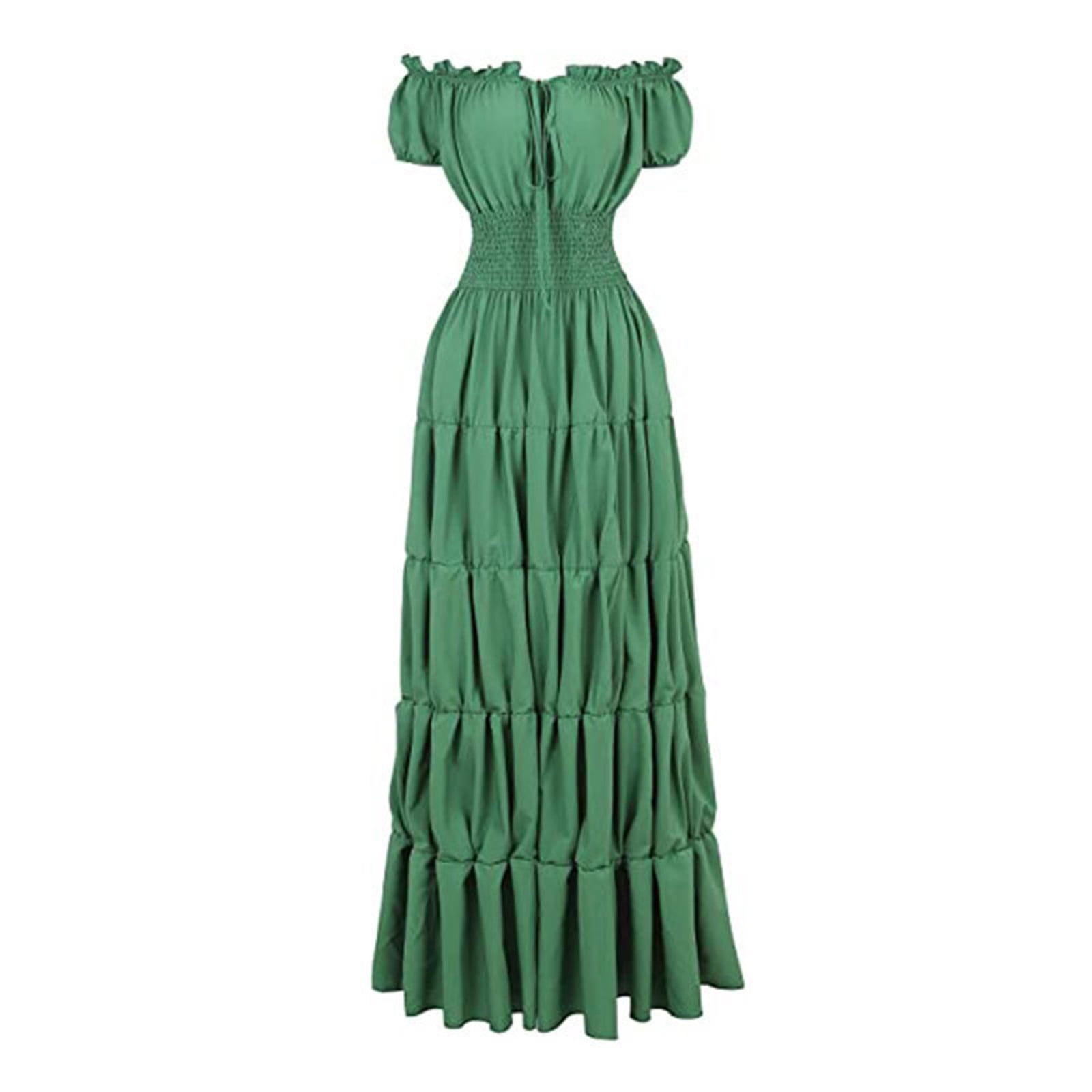 ANINEO Women Elegant Retro Irish Clothess Over Dress Smocked Waist ...