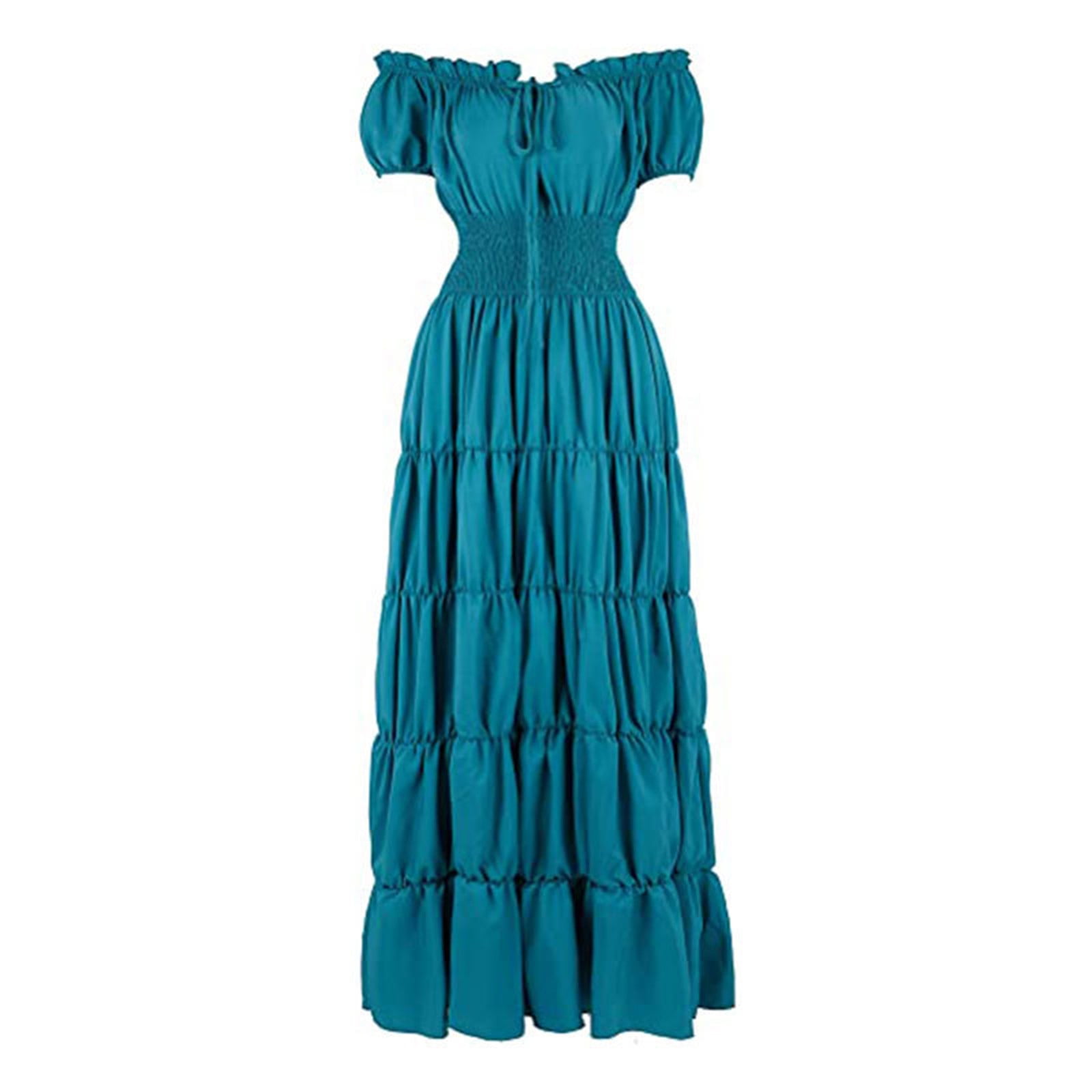 ANINEO Women Elegant Retro Irish Clothess Over Dress Smocked Waist ...