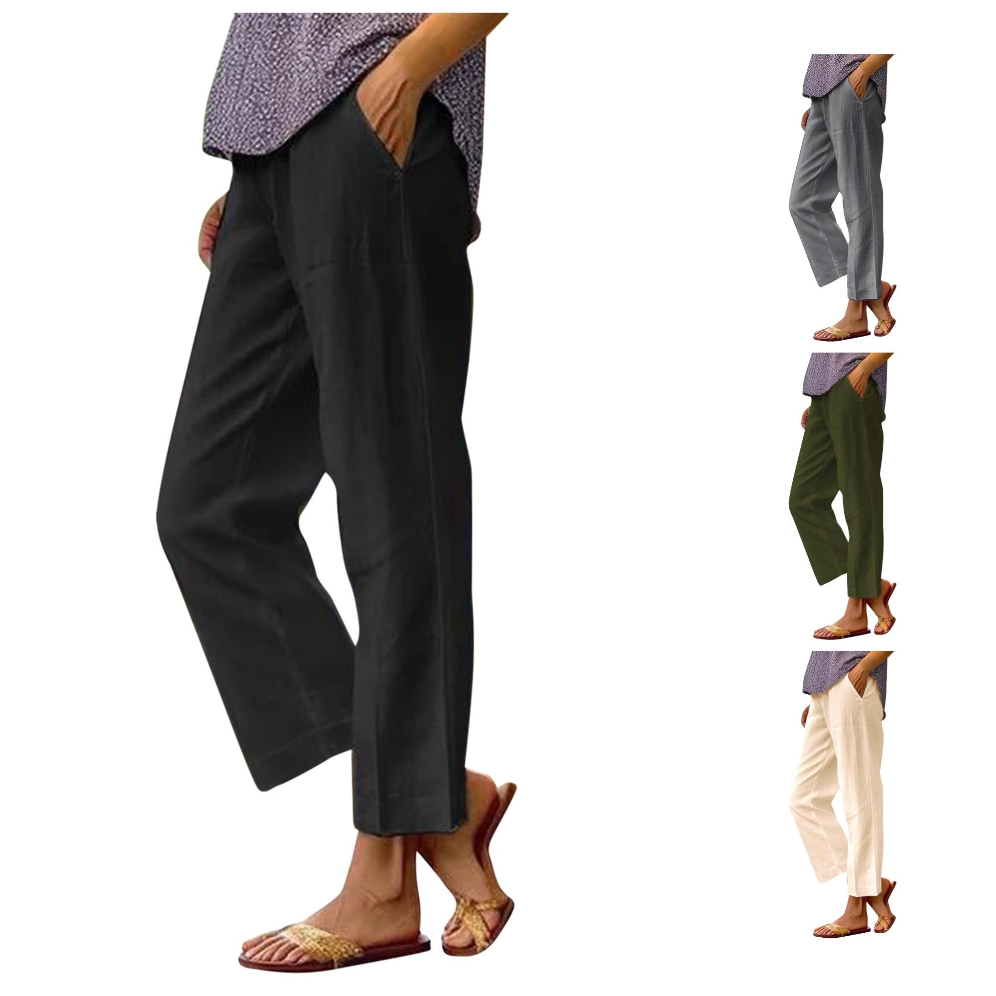ANINEO Women Fashion Casual Elastic Waist Solid Color Pant With Pocket ...