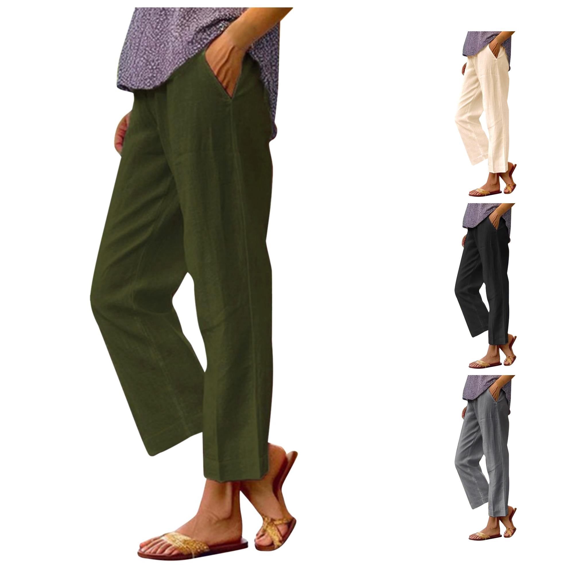 ANINEO Women Fashion Casual Elastic Waist Solid Color Pant With Pocket ...