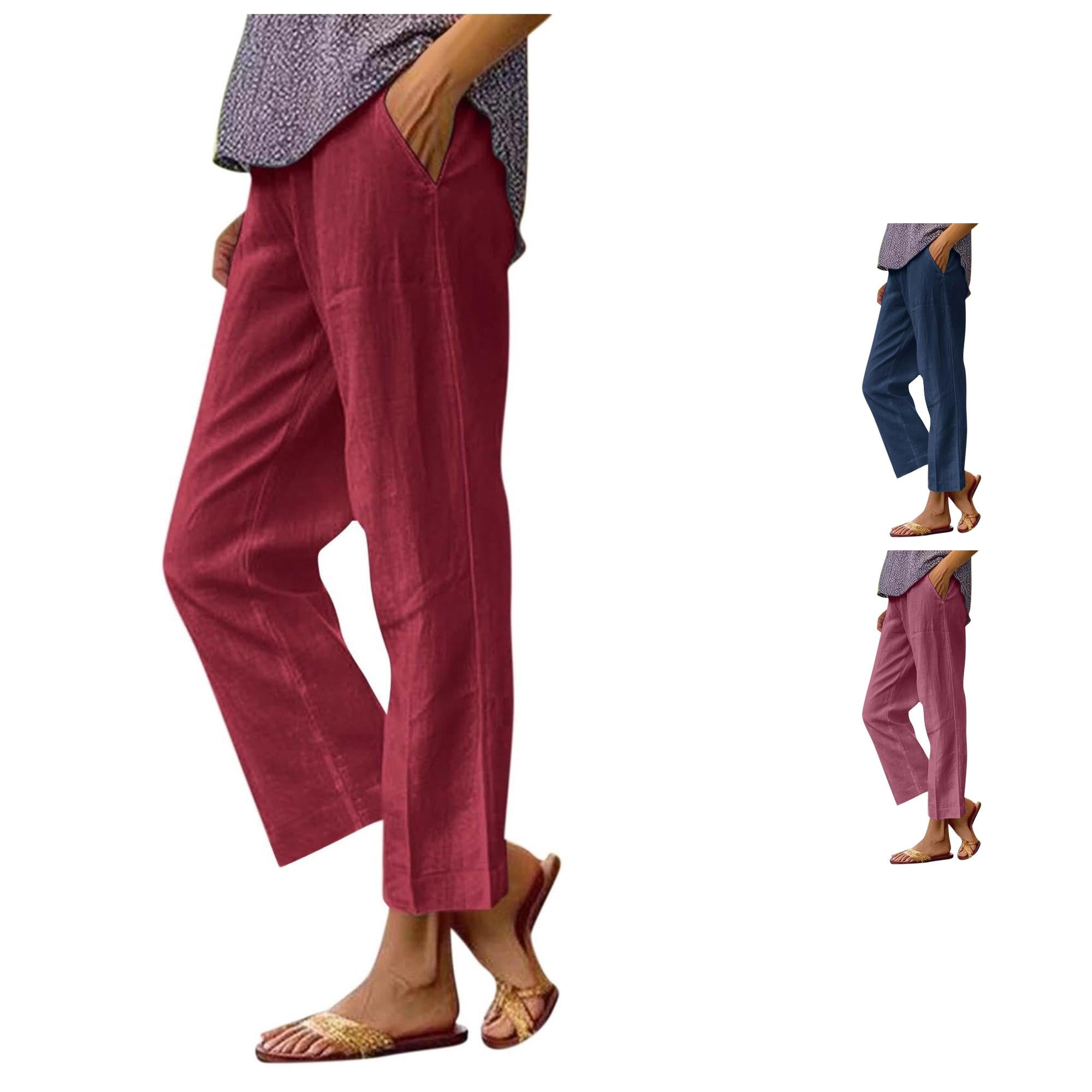 ANINEO Women Fashion Casual Elastic Waist Solid Color Pant With Pocket ...