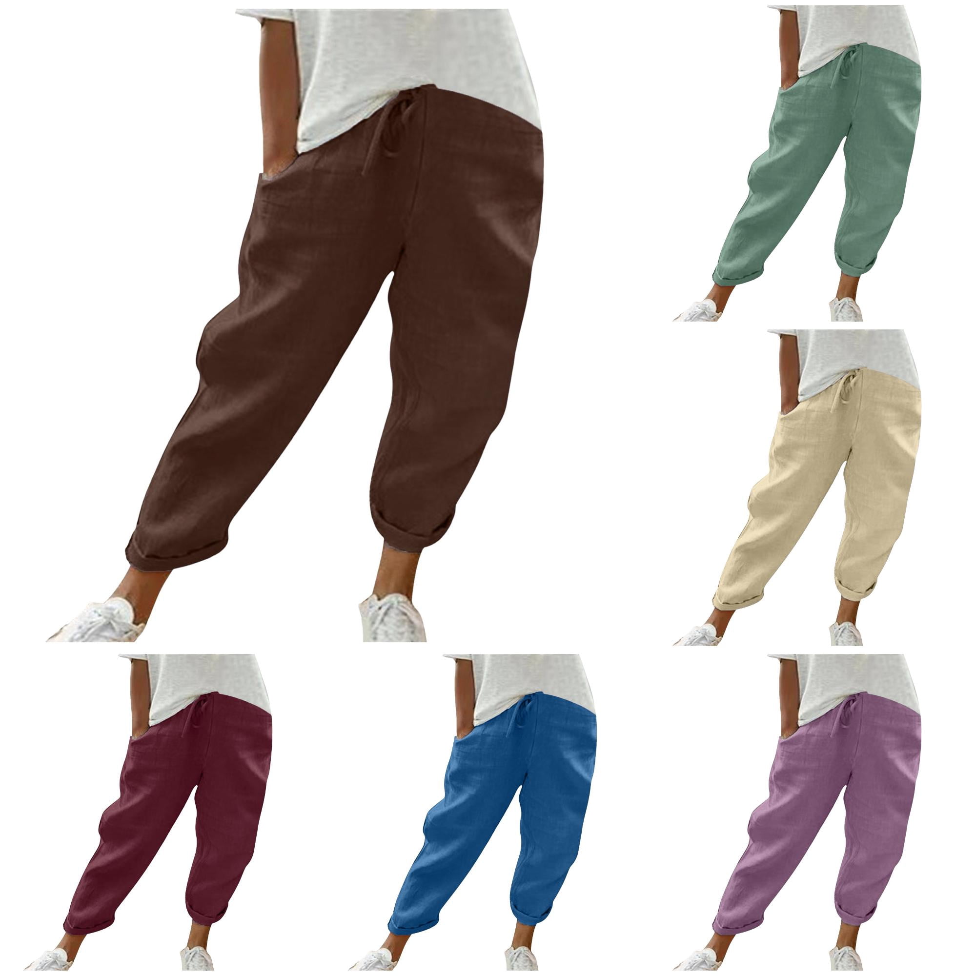 ANINEO Women Fashion Print Casual Pocket Wide Leg Pants Elastic Waist ...