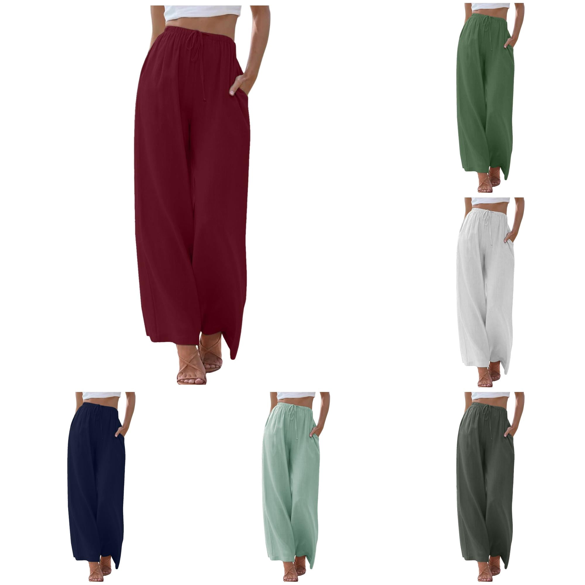 ANINEO Women High Waisted Pants Fashion Drawstring Elastic Trousers ...