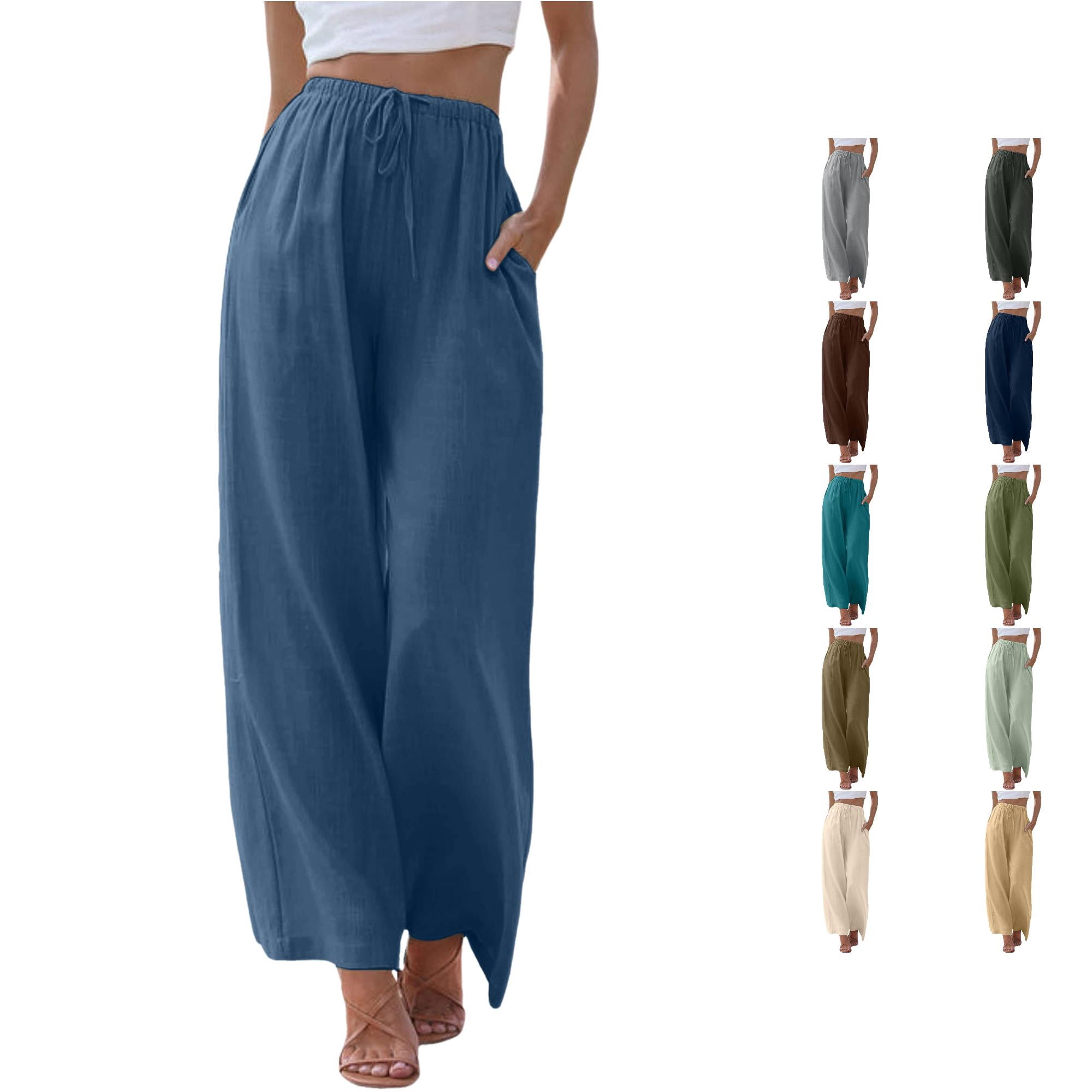 ANINEO Women High Waisted Pants Fashion Drawstring Elastic Trousers ...