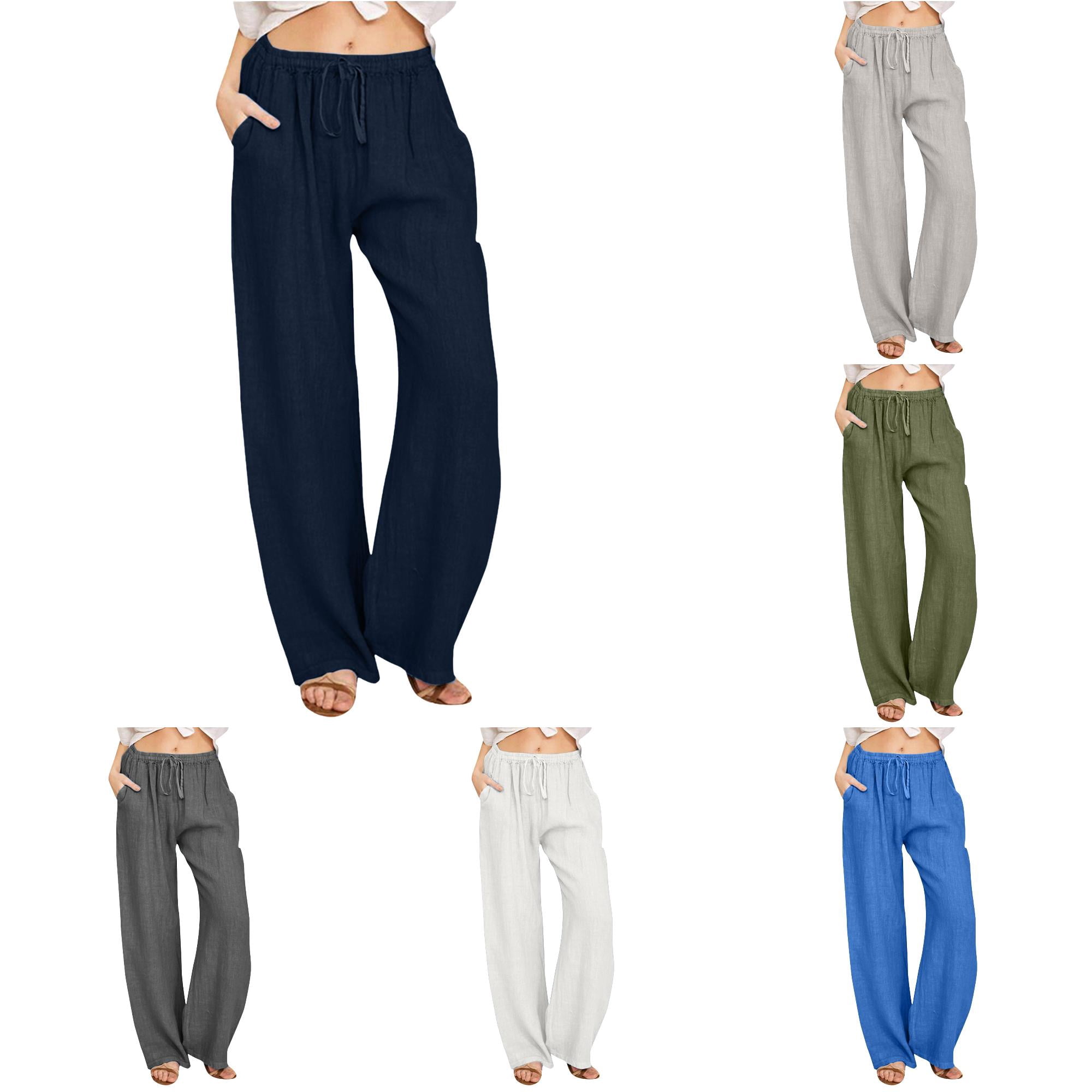 ANINEO Women High Waisted Pants Fashion Drawstring Elastic Trousers ...