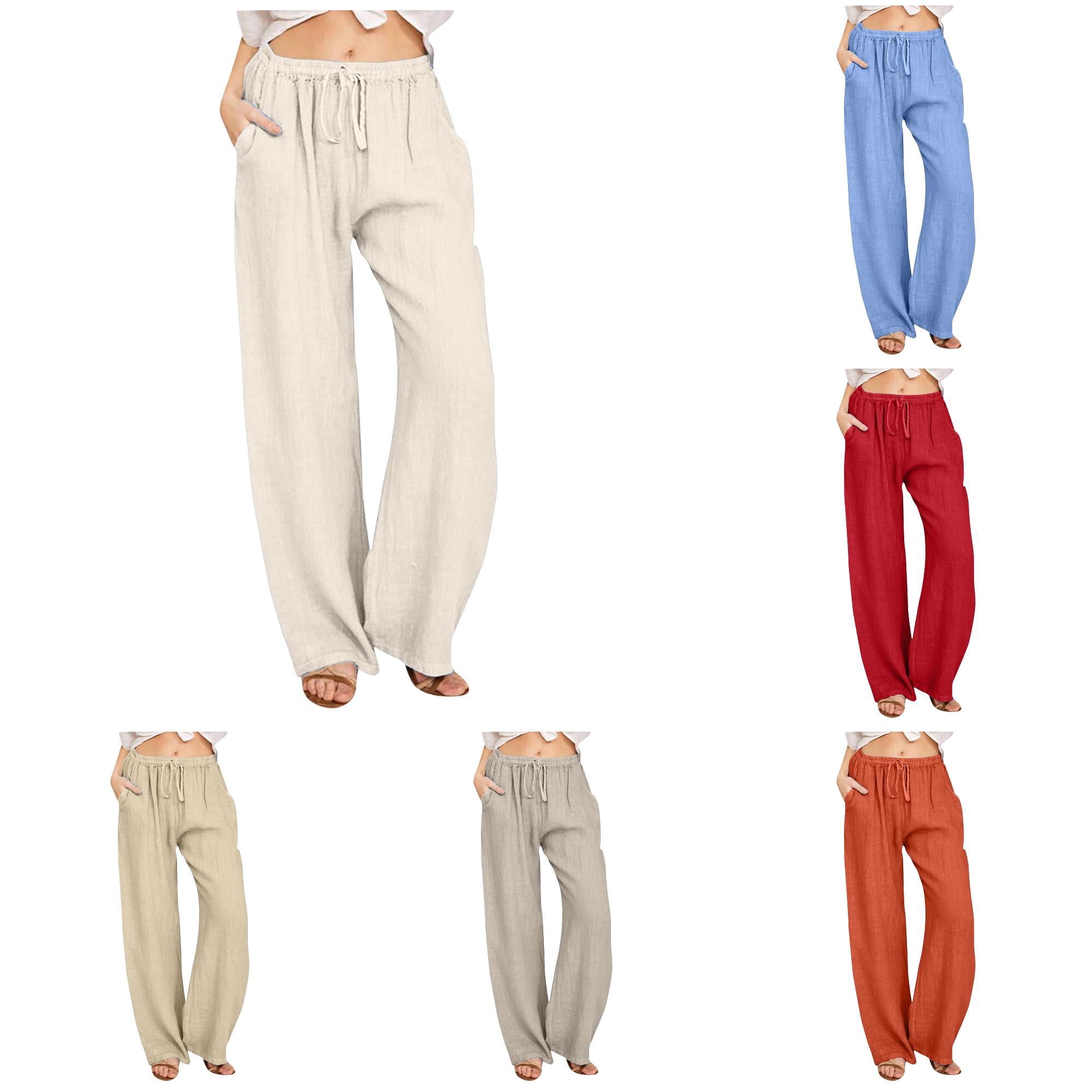 ANINEO Women High Waisted Pants Fashion Drawstring Elastic Trousers ...