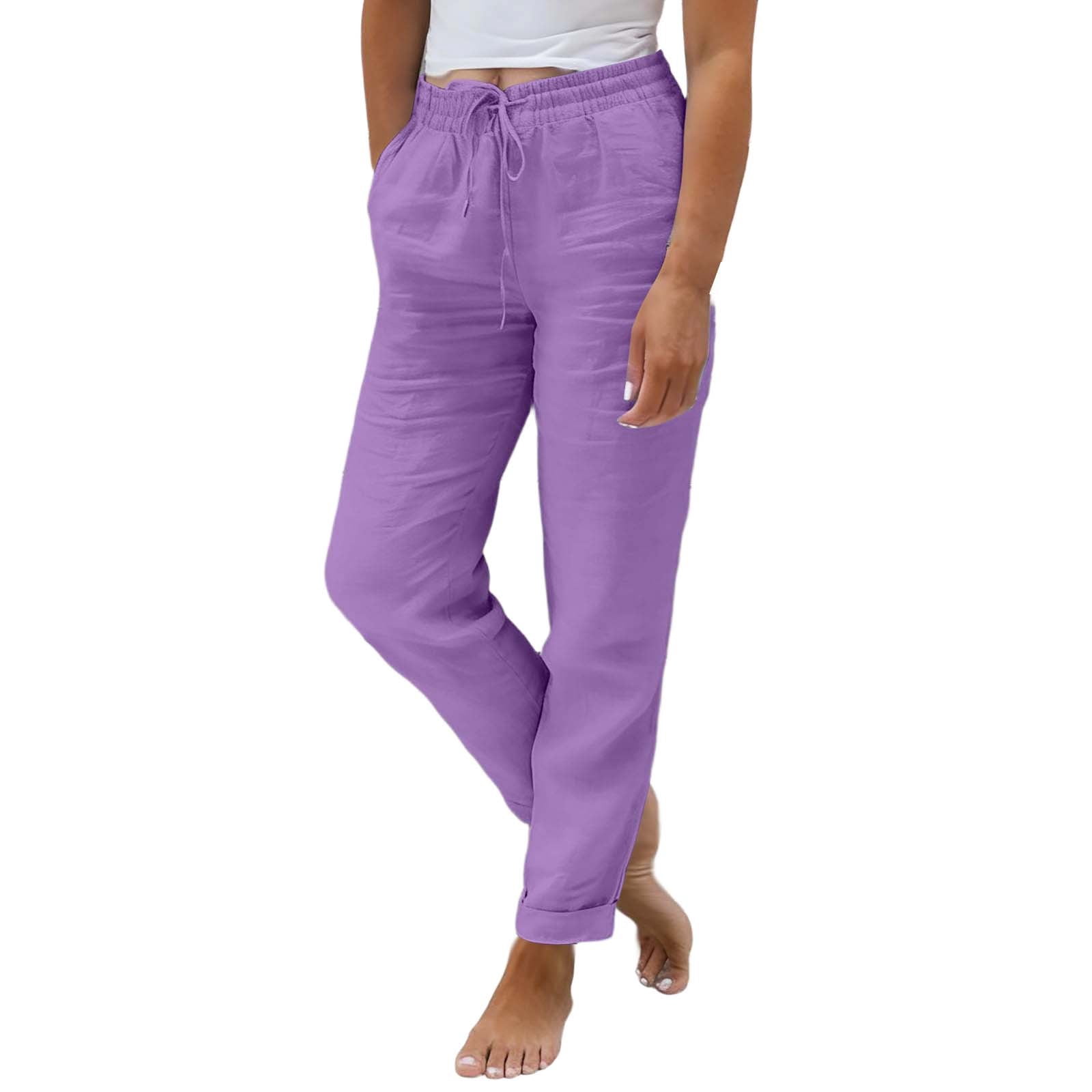 ANINEO Women Linen Summer Pants Cargo Trousers Lightweight Jogging ...