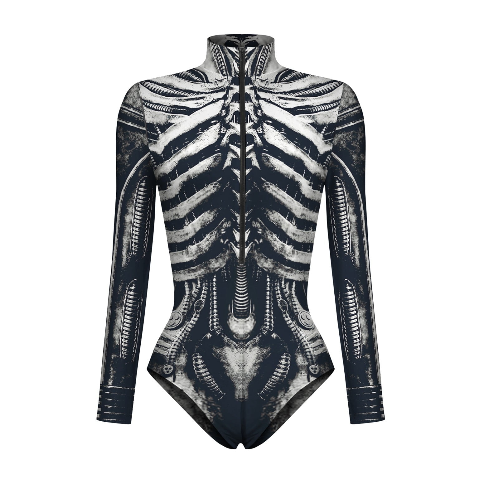 ANINEO Women Long Sleeve Graphic Printed Zipper Skin Tight Garment ...