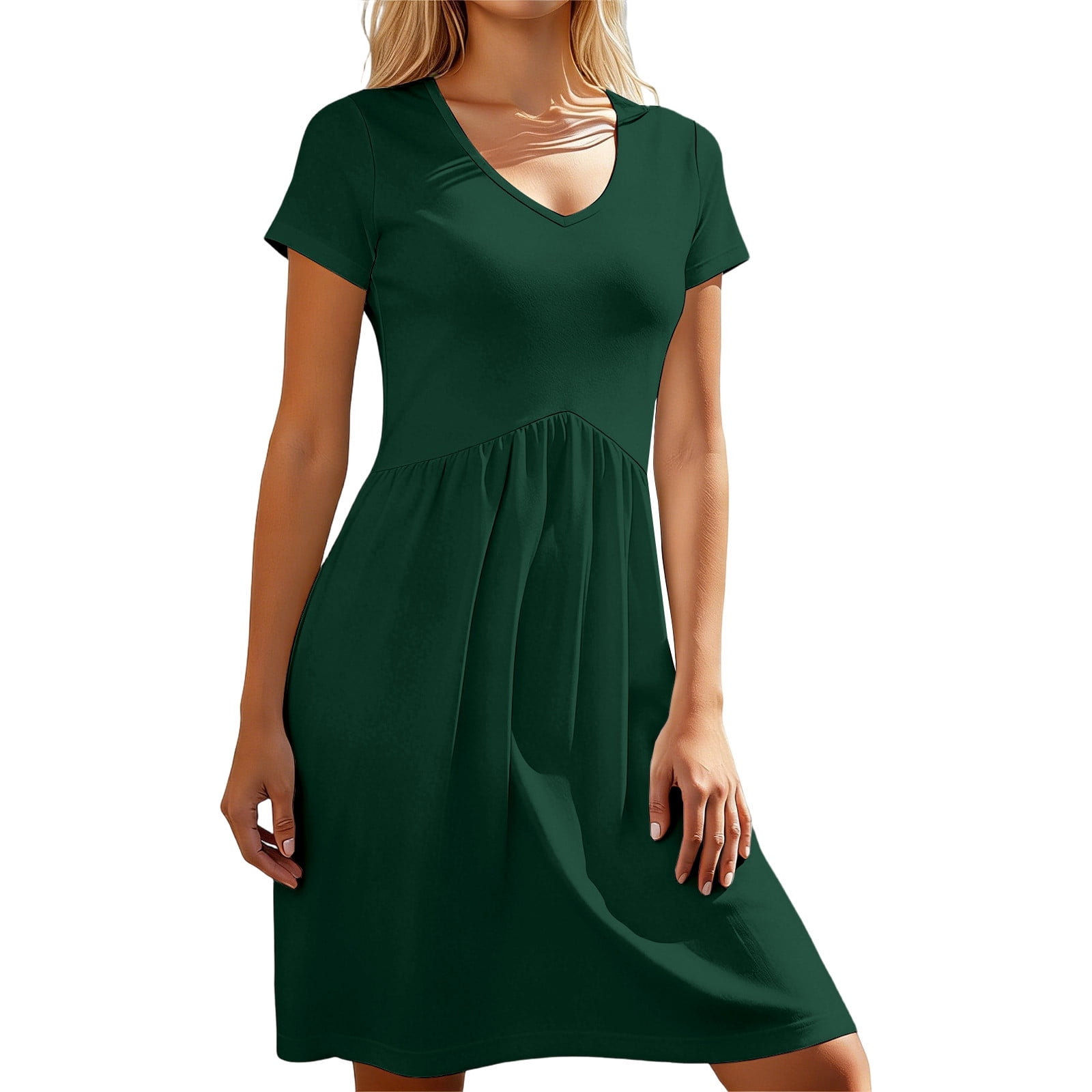 ANINEO Women Mini Dress Solid Color Casual Summer V Neck Short Sleeved ...