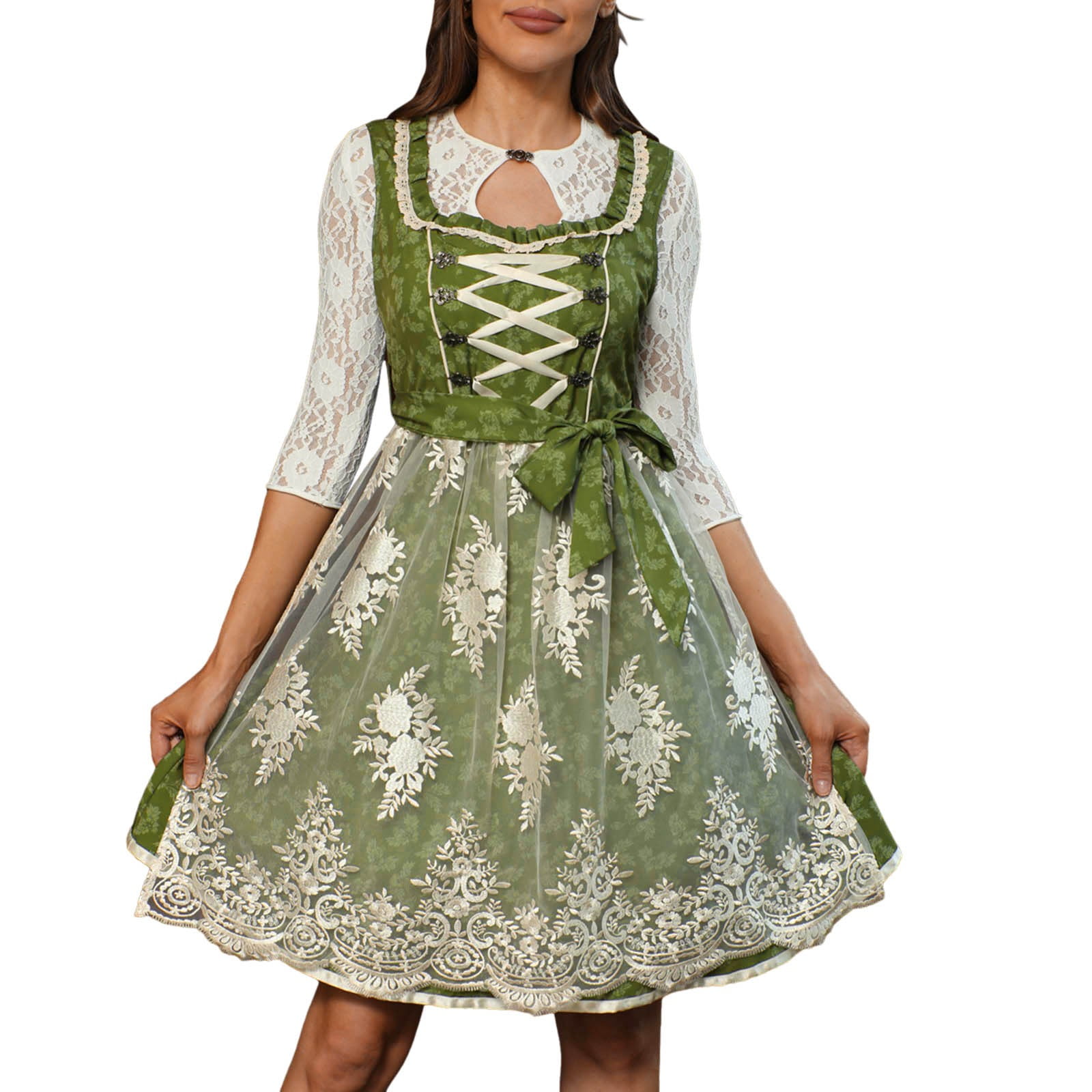 ANINEO Women Octoberfest Dirndl Dress Traditional German Festival ...