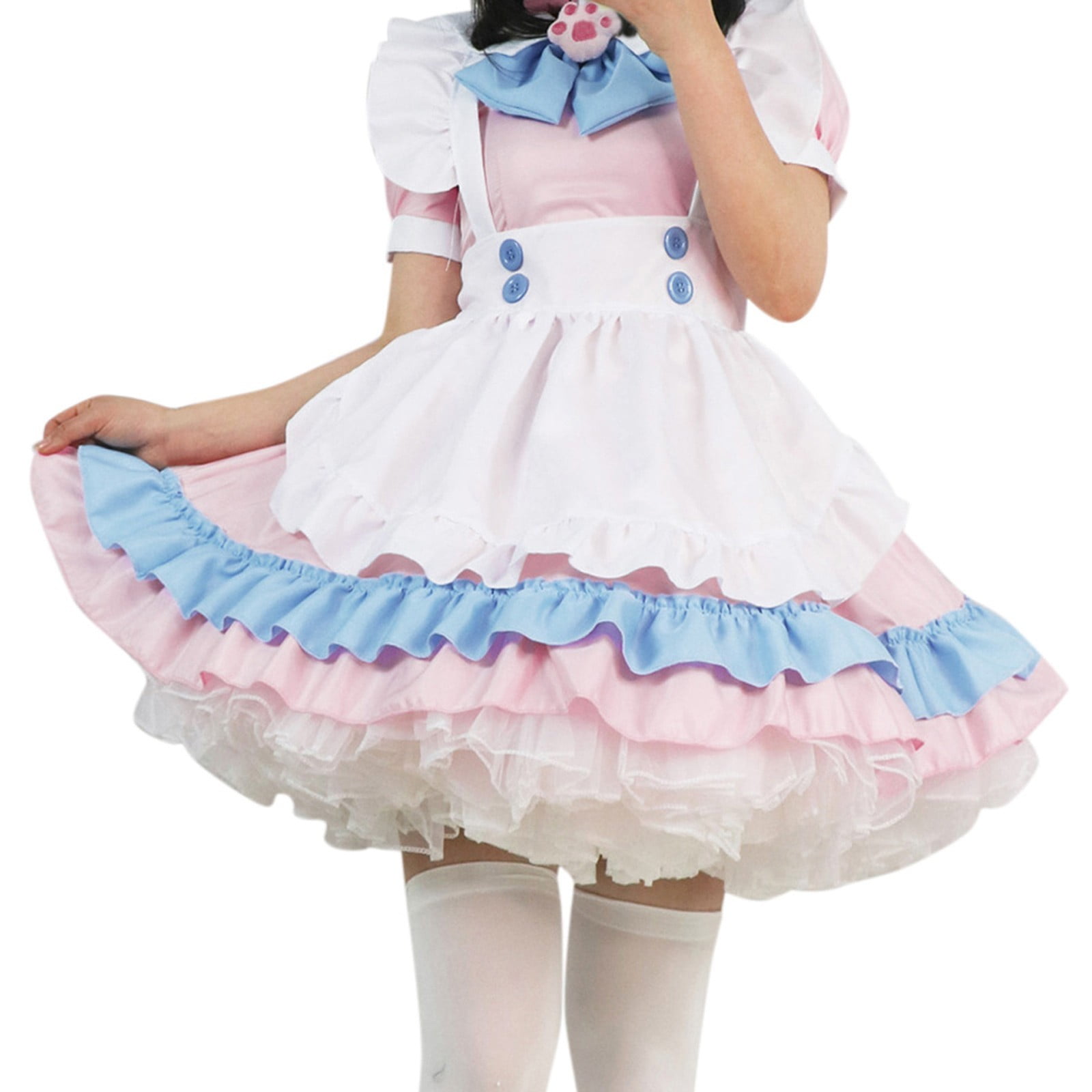 ANINEO Women Outfit Party Button Dress Short Puff Sleeve A-Line Dress ...