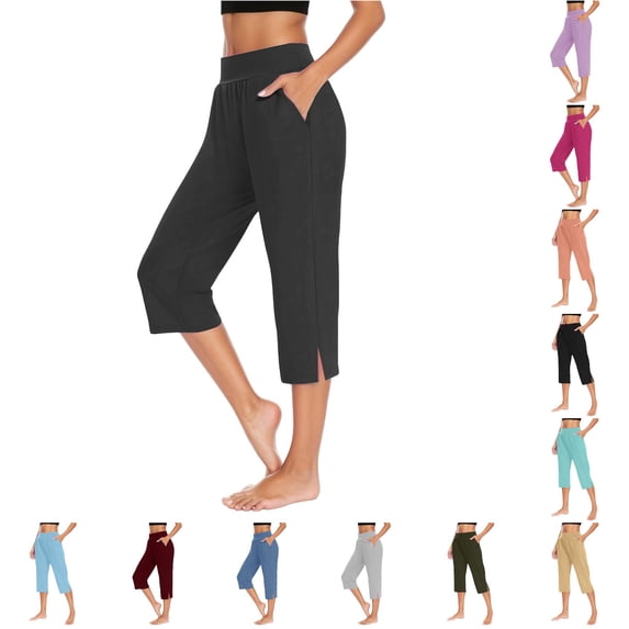 ANINEO Women Pants Casual Summer Capris For Everyday Wear With Side ...