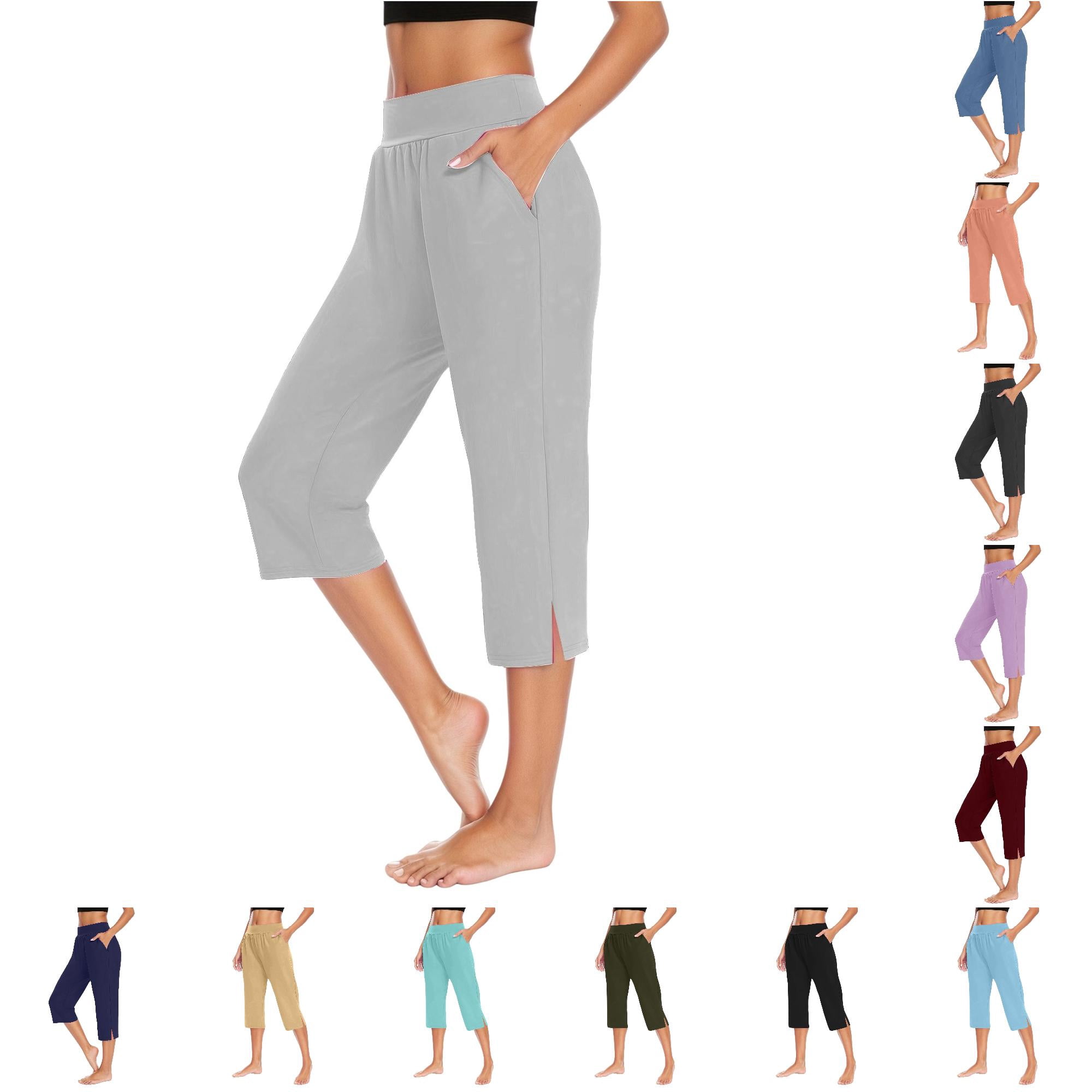 ANINEO Women Pants Casual Summer Capris For Everyday Wear With Side ...