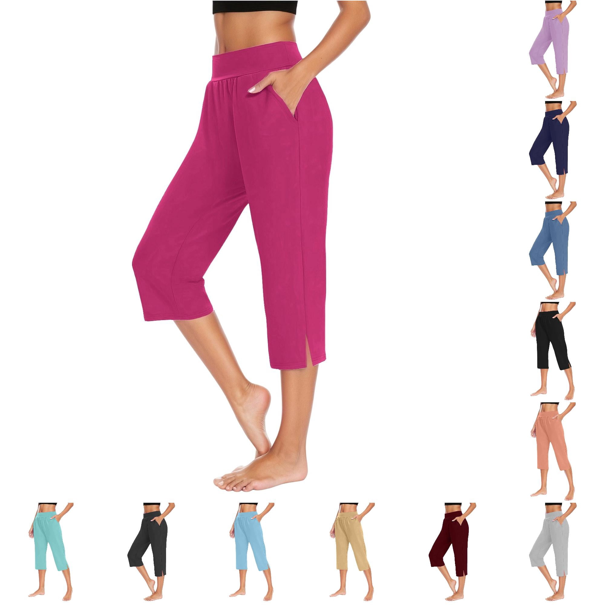 ANINEO Women Pants Casual Summer Capris For Everyday Wear With Side ...